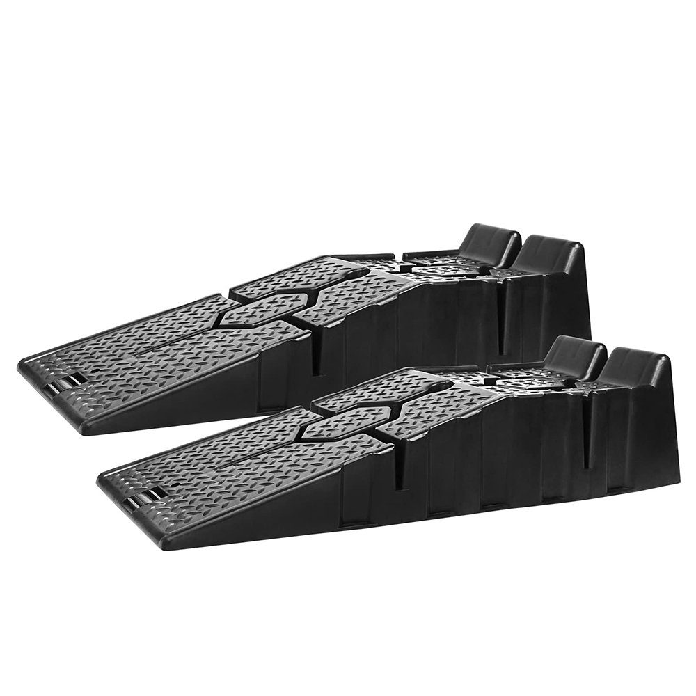 AUFUN Auffahrrampe 2x Kunststoff Auffahrrampe Schwarz bis 2500 kg/2.5T (2er-Set Schwerlast Rampe ...