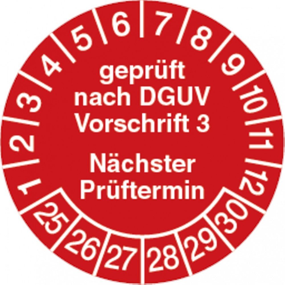 König Werbeanlagen Hinweisschild Prüfplak., DGUV Vorschr. 3 Nächster Prüftermin, Ø30mm, Folie ...