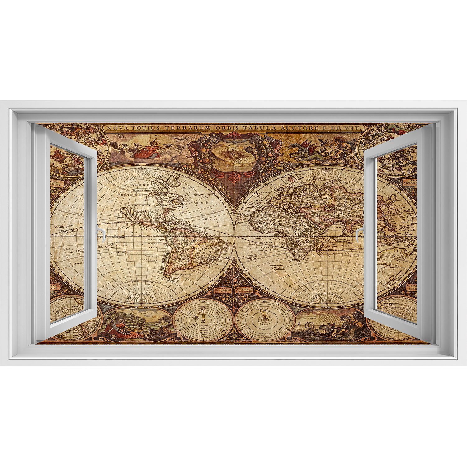 islandburner Leinwandbild Fensterblick Alte Drucke aus dem Jahr 1720 mit besonderer Tönung für D