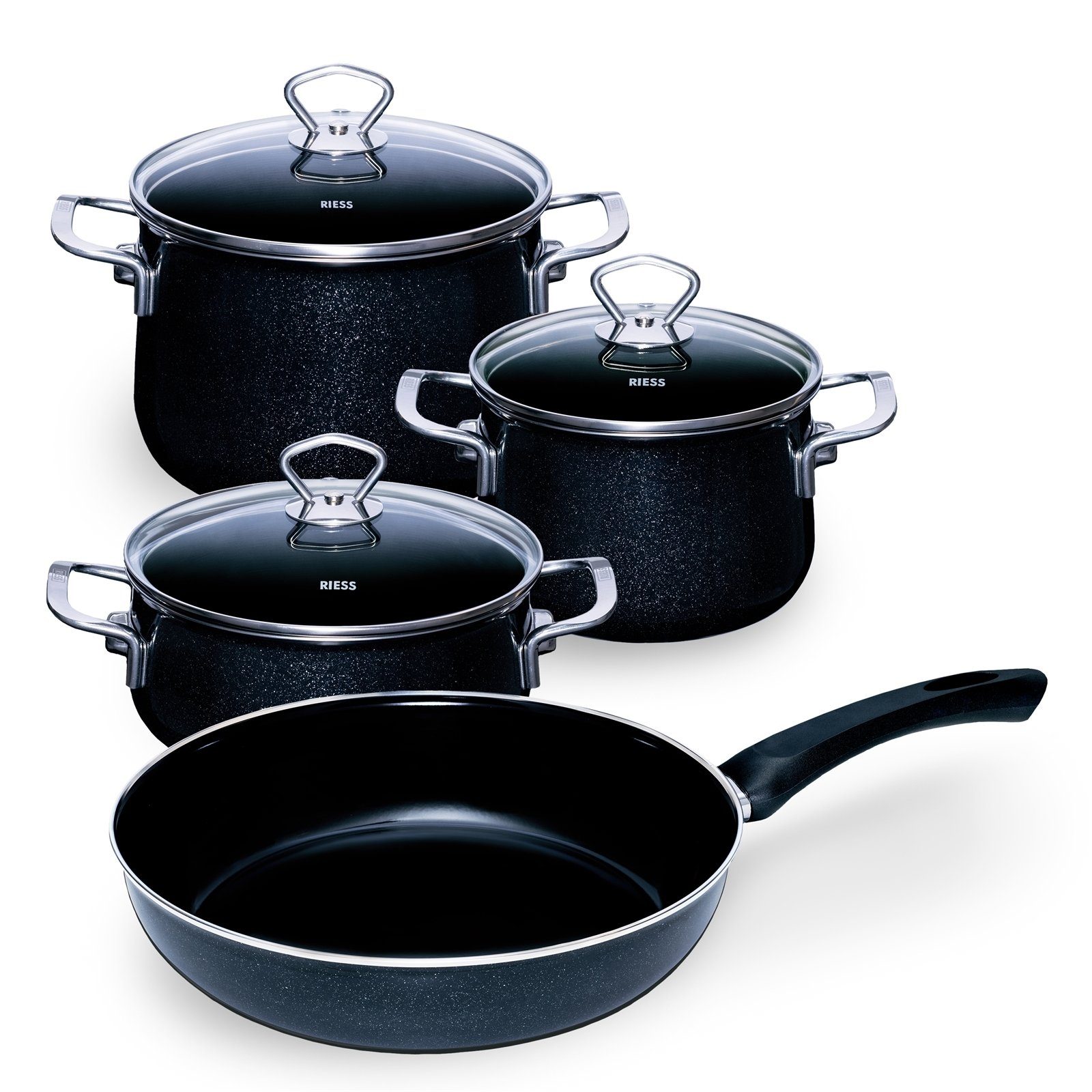 Riess Topf Set Topfset Starterset 4 Teilig Black Magic Emaille