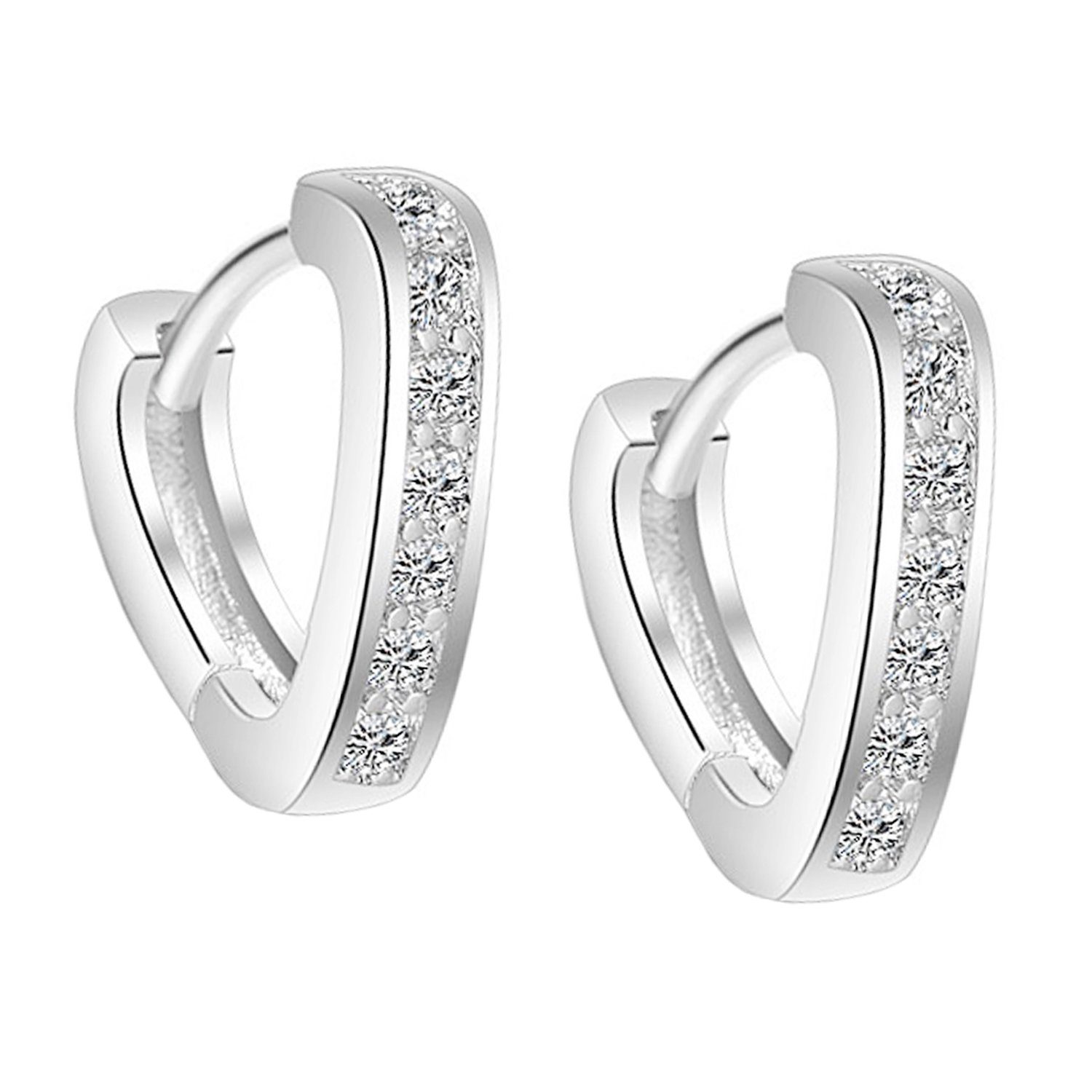 LÖb Paar Creolen Ohrringe Creolen Silber Zirkonia Strass Steine Oval