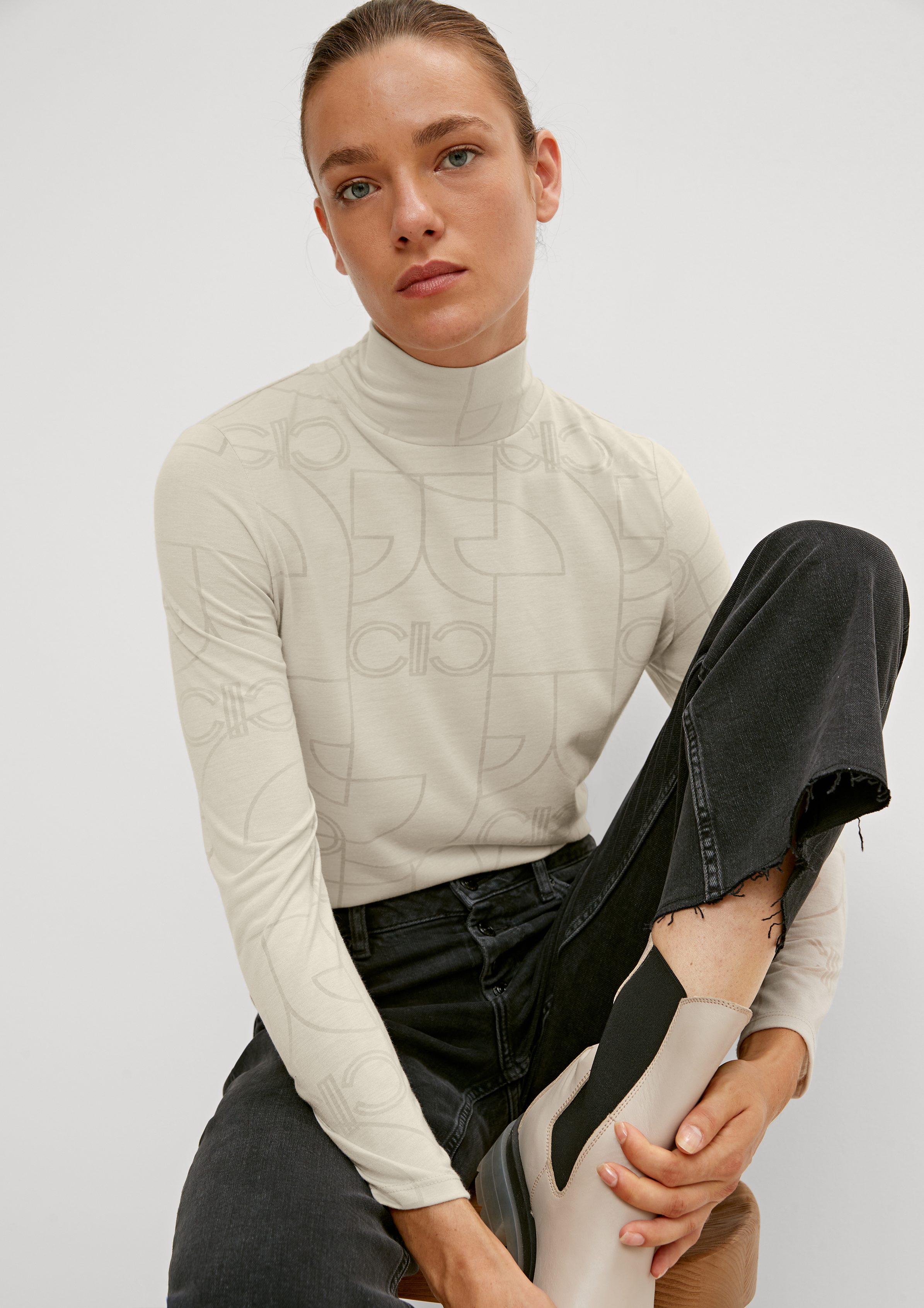 Comma Casual Identity Langarmshirt Langarmshirt Mit Ausbrennermuster