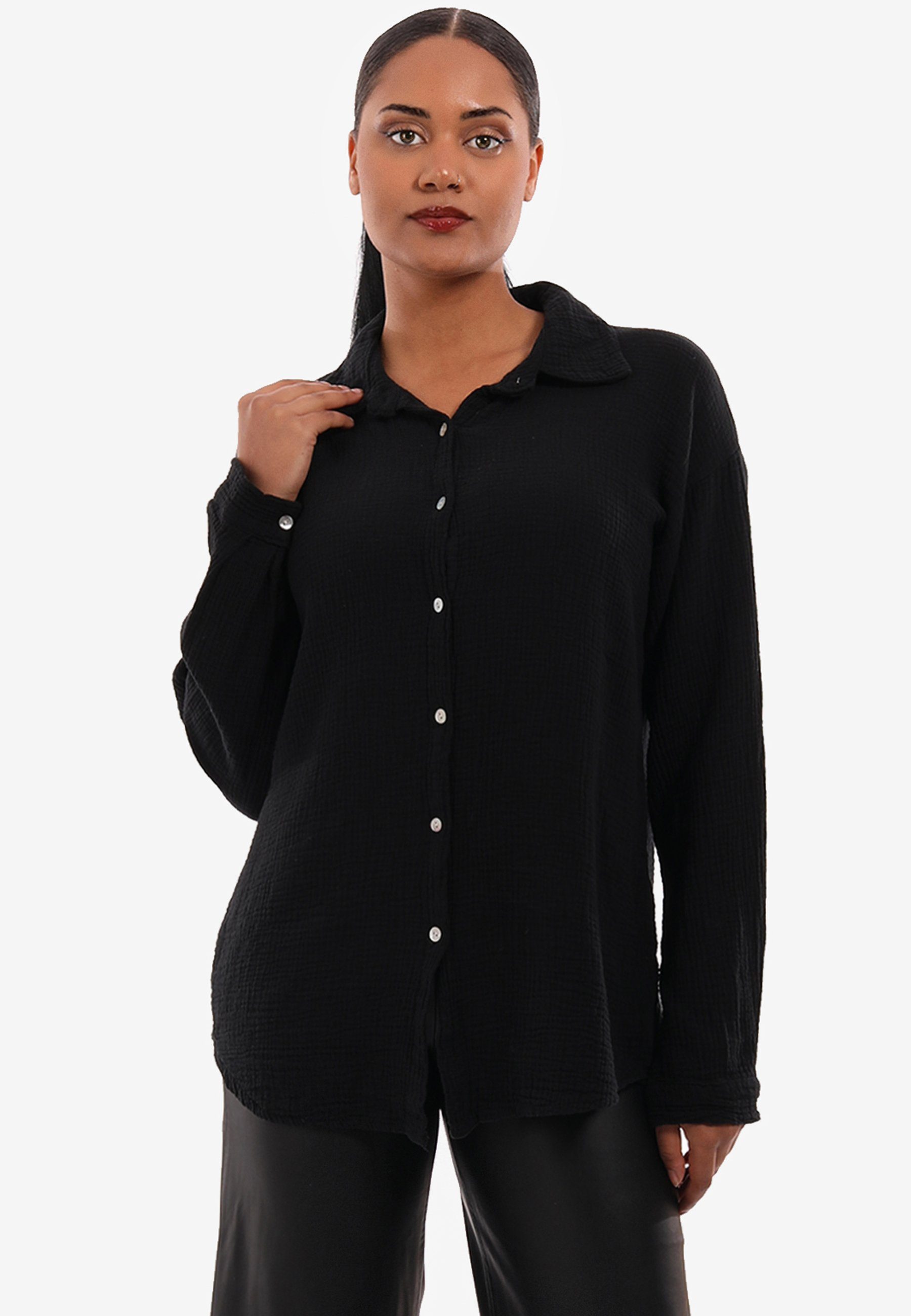 Yc Fashion And Style Langarmbluse Bluse Aus Musselin Qualität In Unifarbe