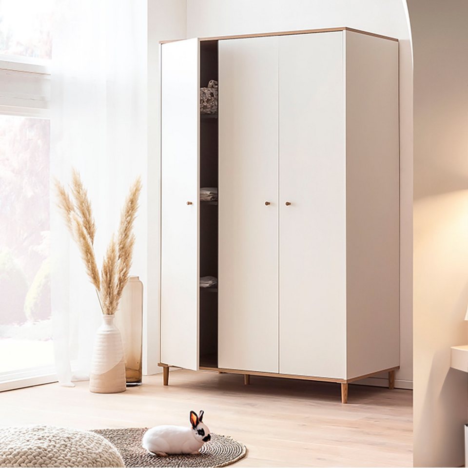 Lomadox Kleiderschrank Helma 80 In Weiß Matt Mit Eiche Mit
