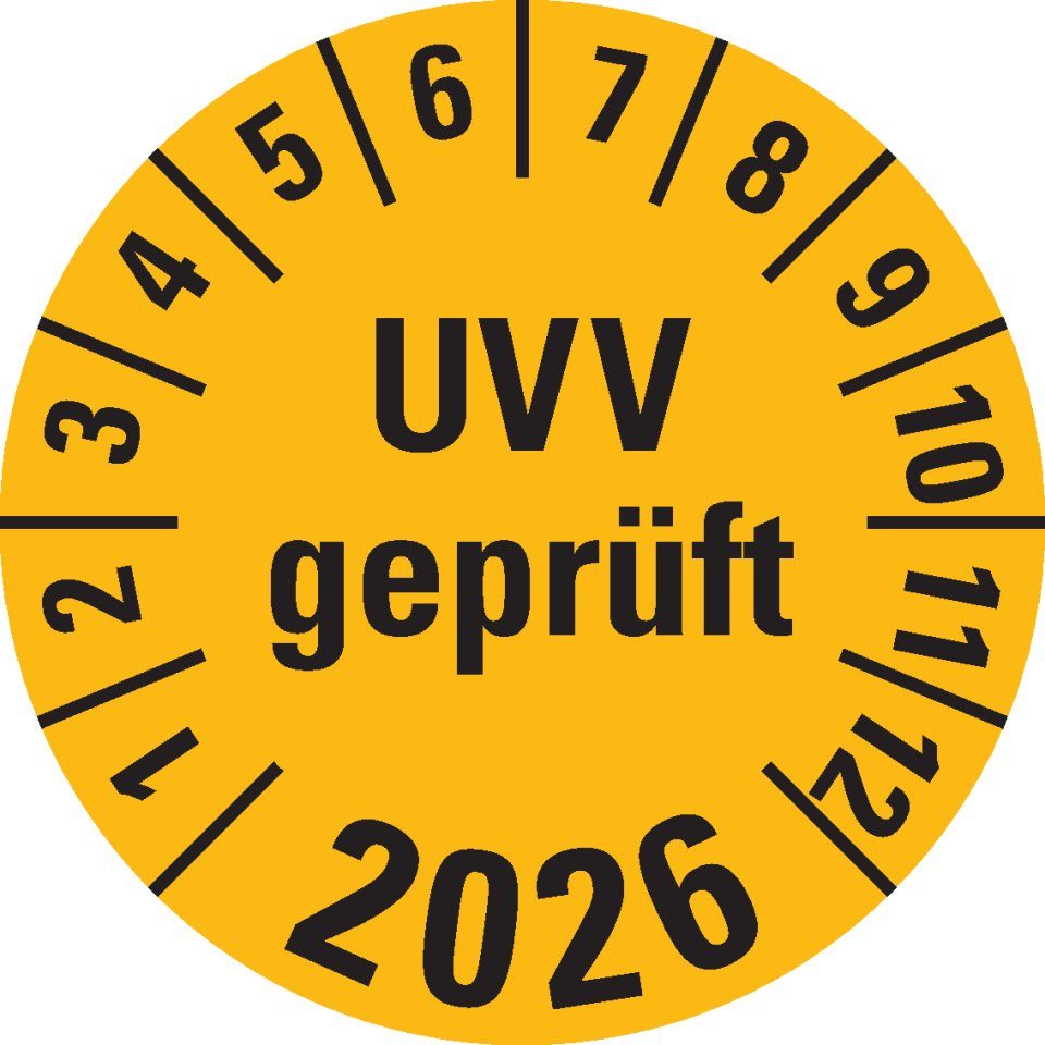 König Werbeanlagen Hinweisschild Prüfplakette UVV geprüft 2026,gelb,Folie,selbstkl.,Ø30mm,18/Bogen