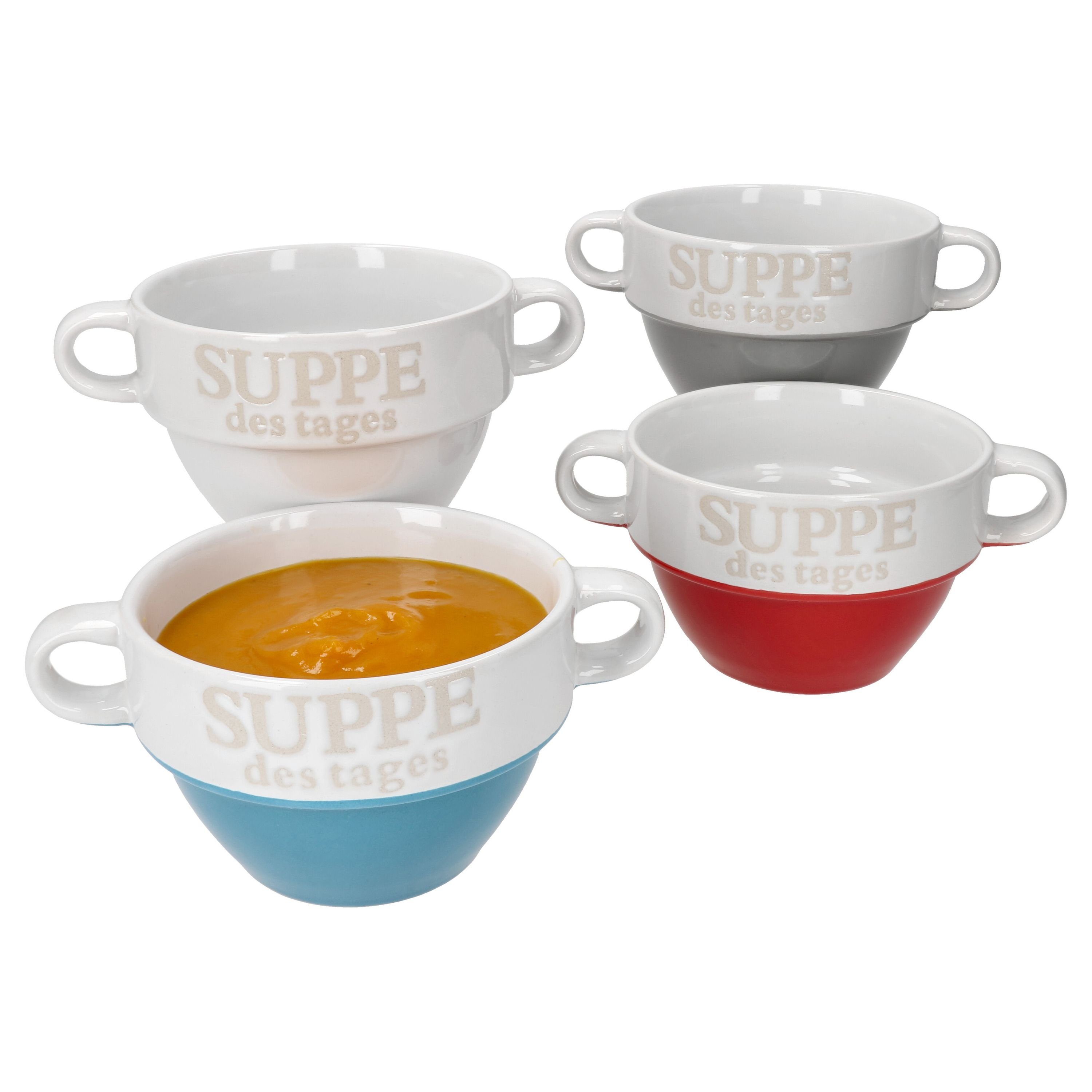 Mambocat Suppenteller 4er Set Suppentassen Suppe Des Tages 1x Weiß
