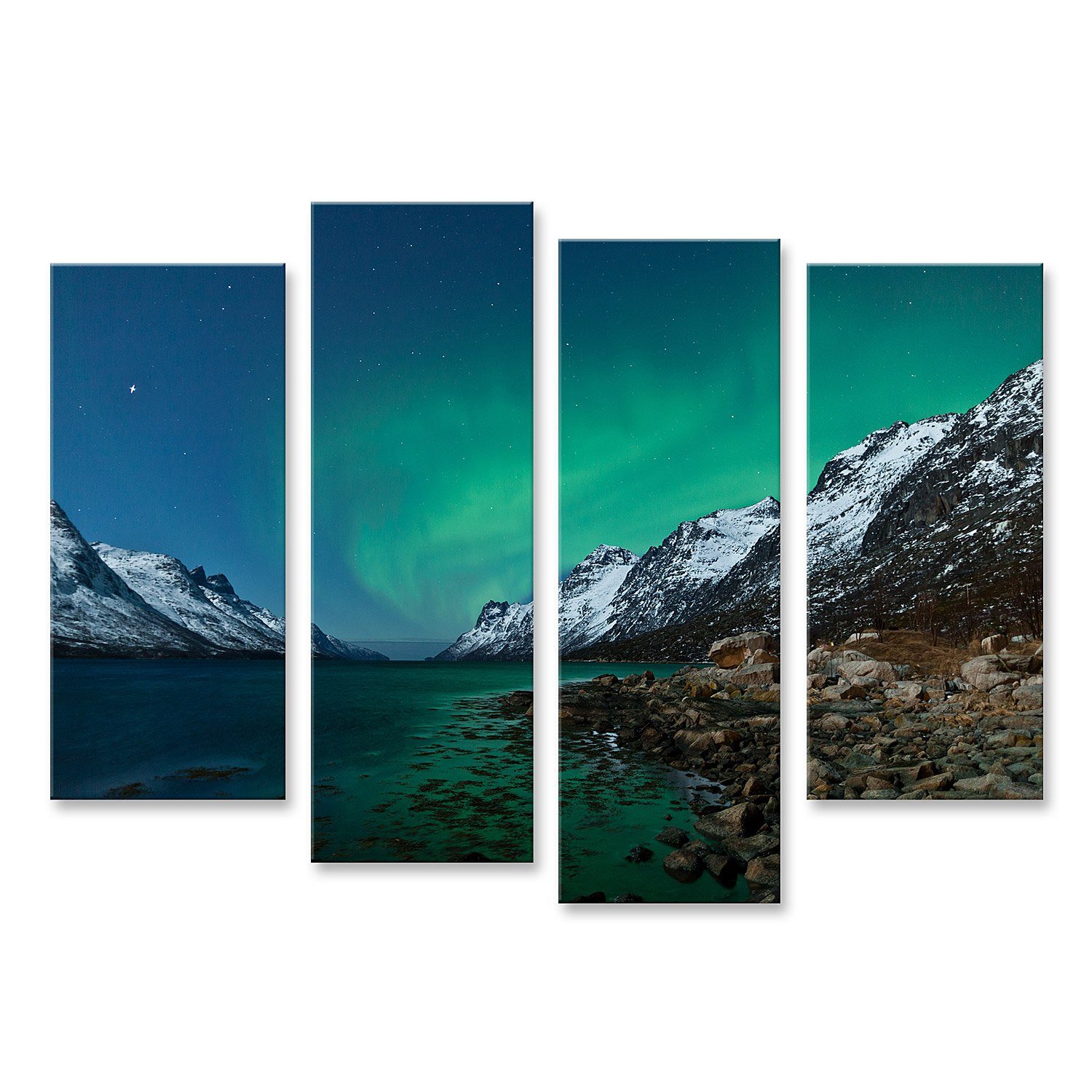 islandburner Leinwandbild »Bild auf Leinwand Aurora Borealis Nordlichter Reflexion Mit Fjorden ...