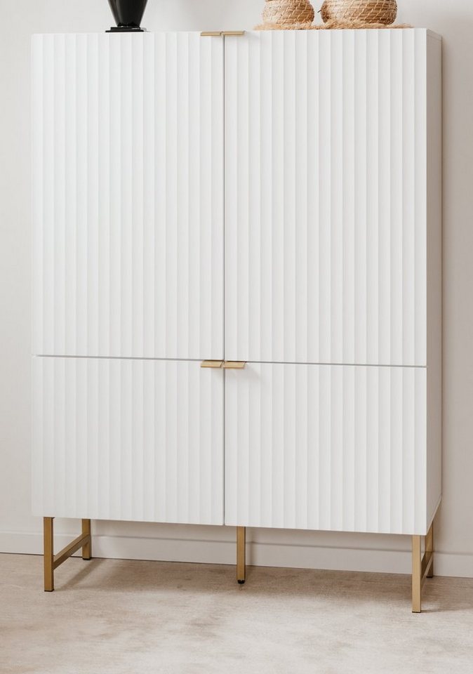 Finori Highboard Edinburgh Schrank In Weiß Mit Messing 100 X 149 Cm