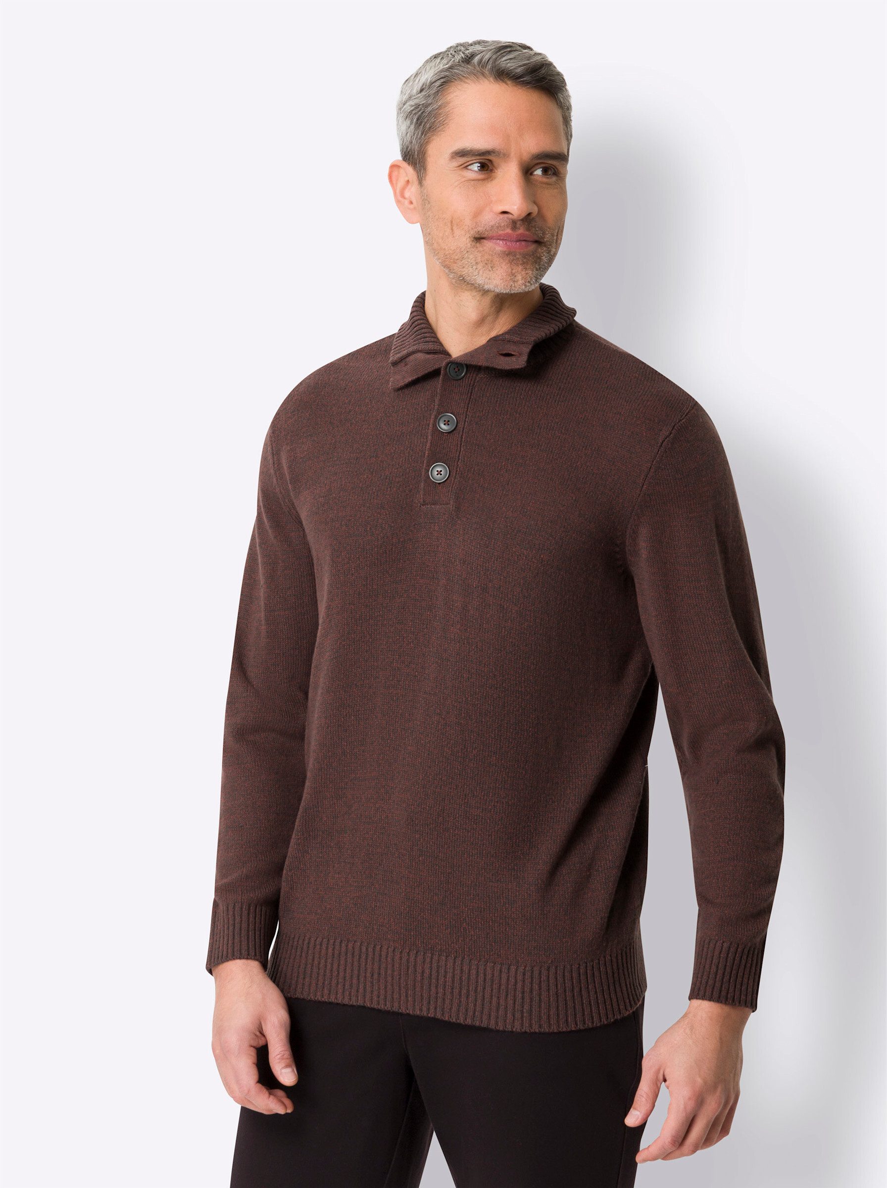 Sieh an! Strickpullover Troyer-Pullover, Bequeme Rippbündchen an den Ärmeln