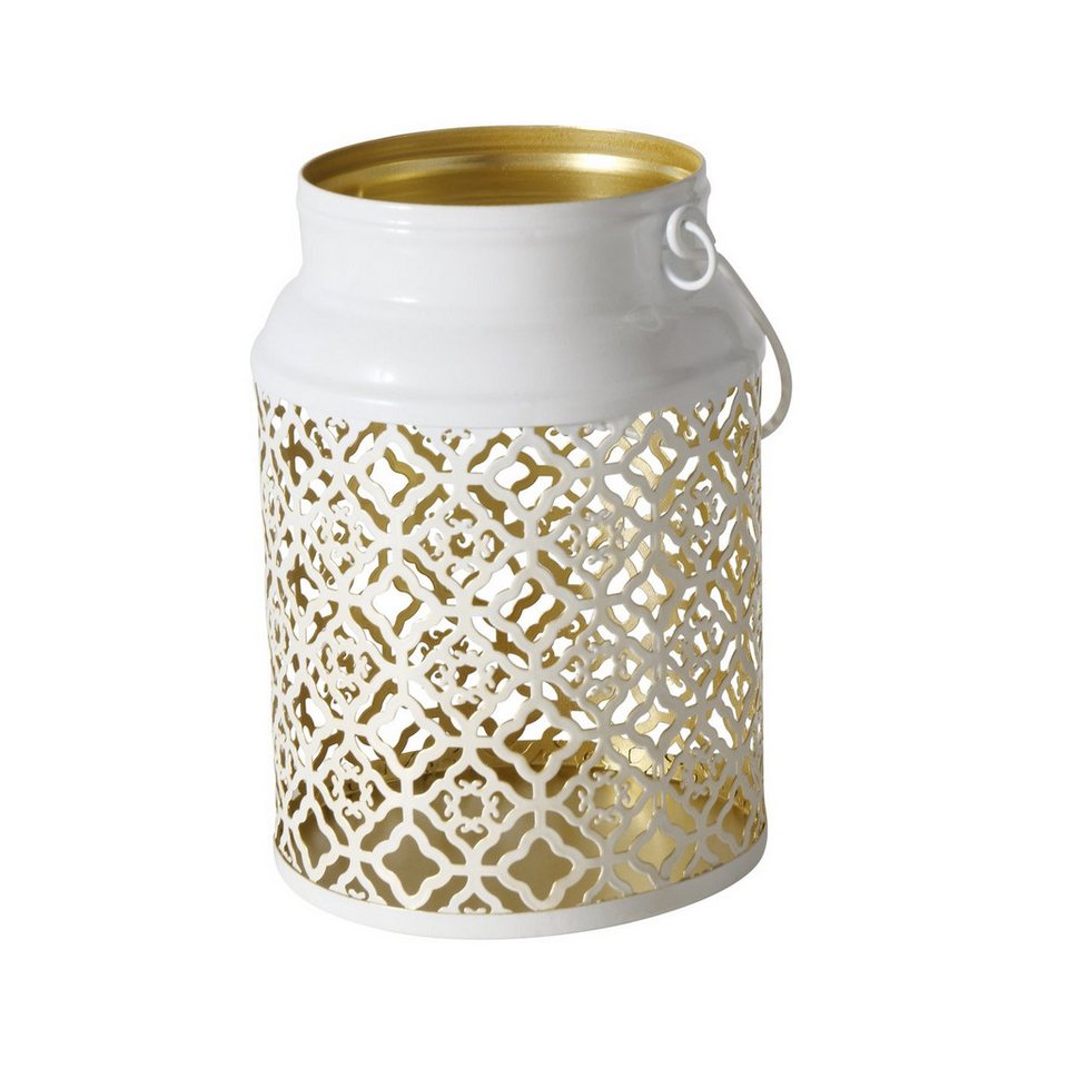 Boltze Windlicht Windlicht Kanne Weiss Gold 1 St Teelichtglas