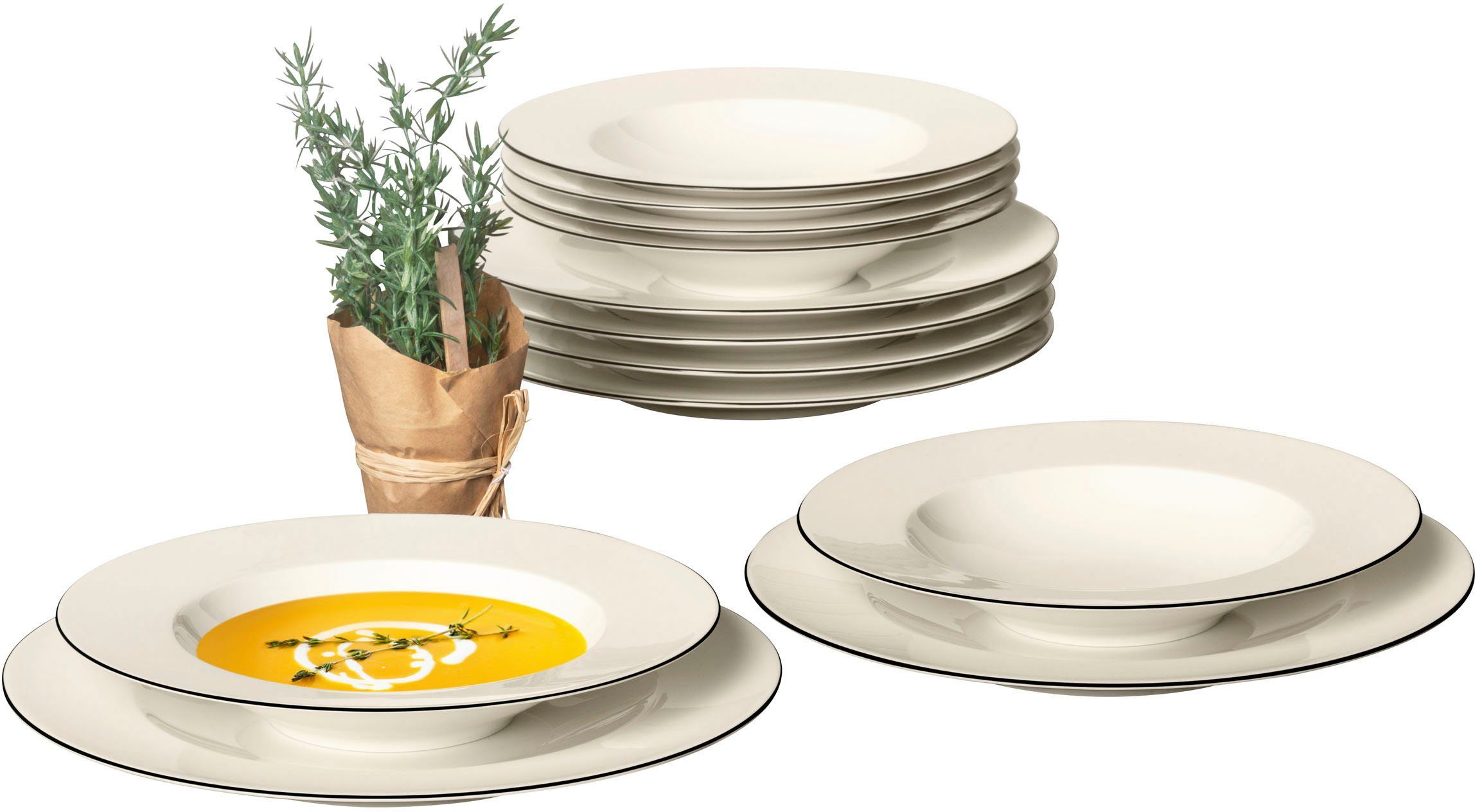 Seltmann Weiden Tafelservice Teller Set, Geschirr-Set Zoè (12-tlg), 6 Personen, Porzellan ...