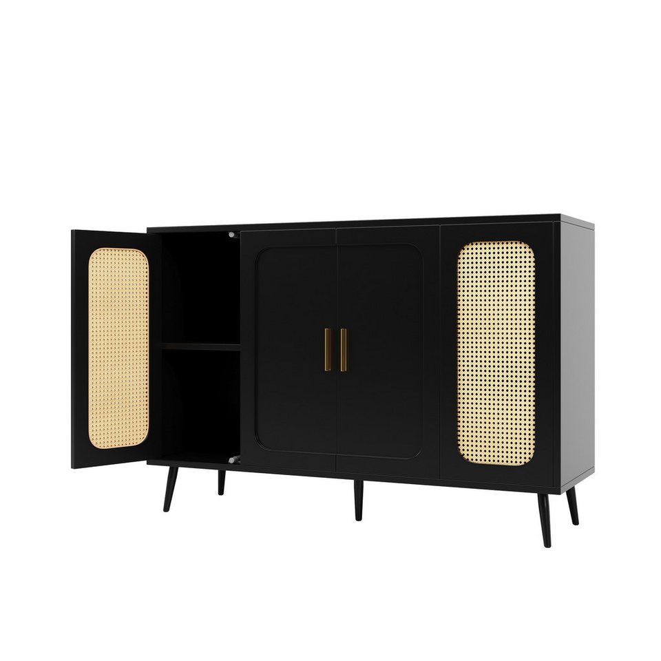 Ideasy Sideboard 120 X 35 X 89 Cm Buffetschrank Mit Stauraum Rattan