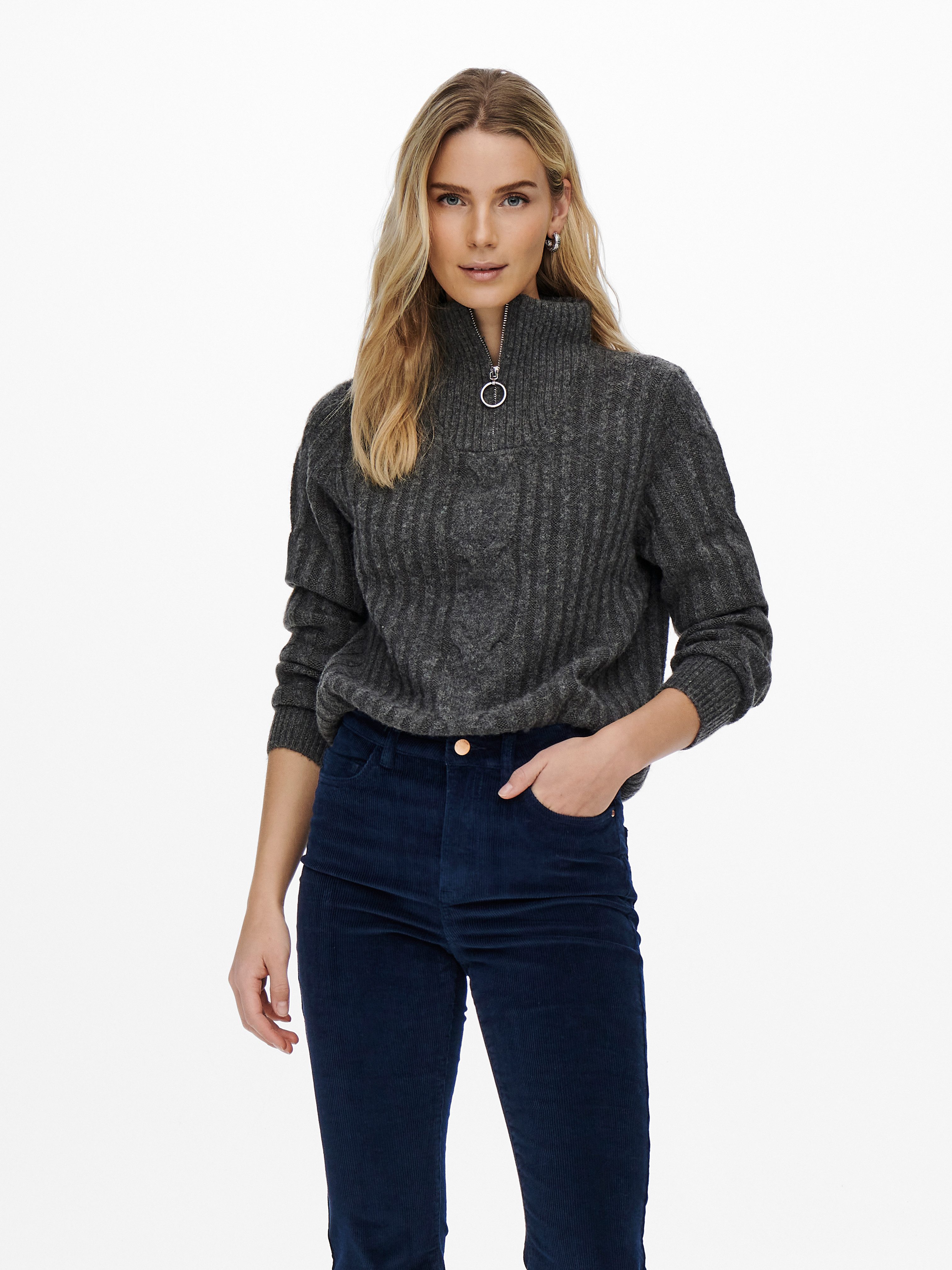 JDY Stehkragenpullover JDYANDREA L/S ZIP CABLE PULLOVE KNT NOOS, Pulli ...