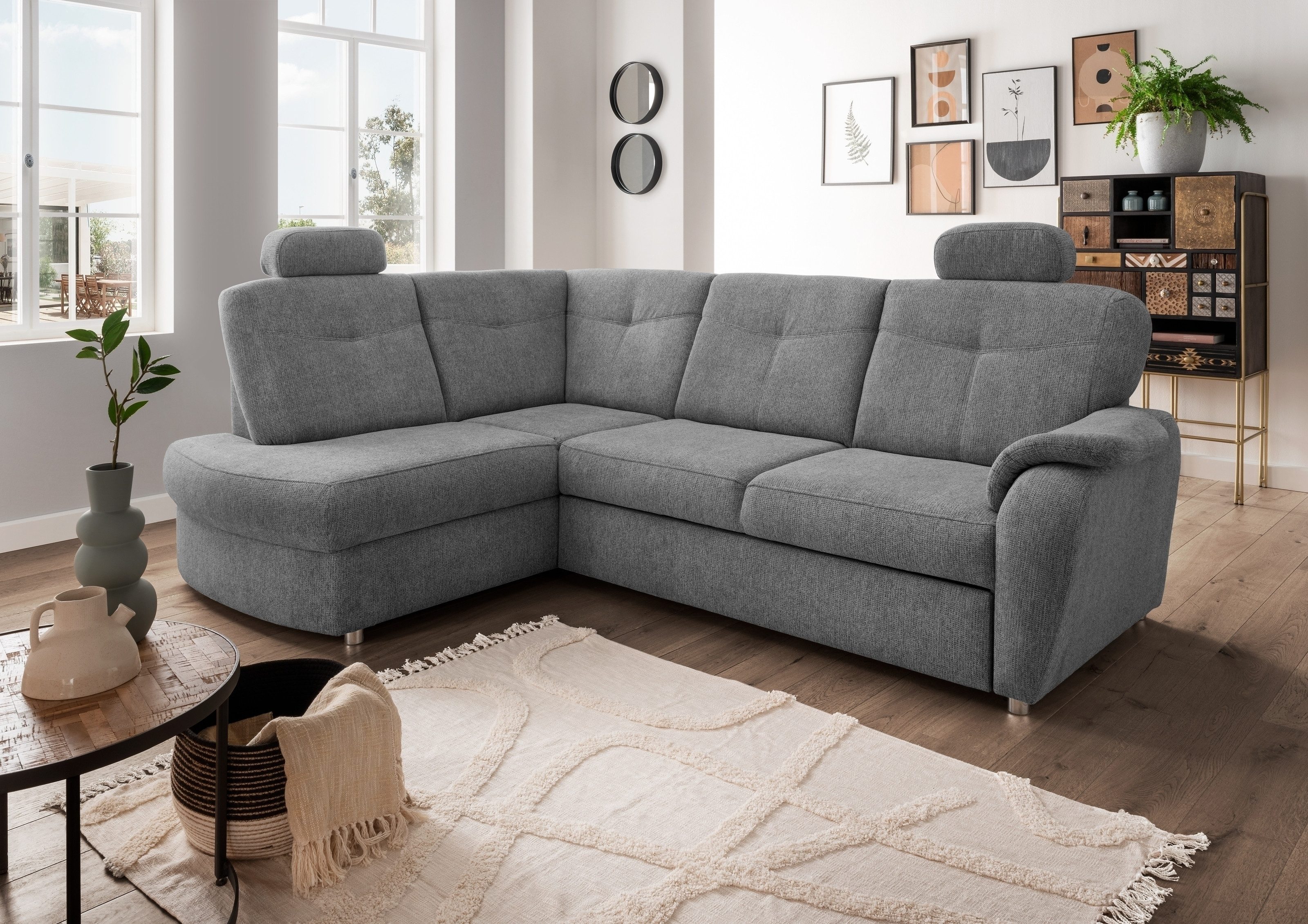 Elegantes Eckcouch Schlaffunktion Grau Fotos