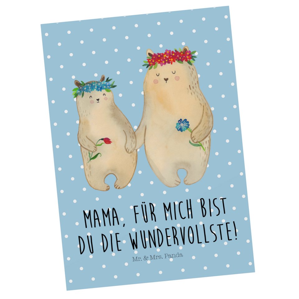 Mr And Mrs Panda Postkarte Bären Mit Blumenkranz Blau Pastell