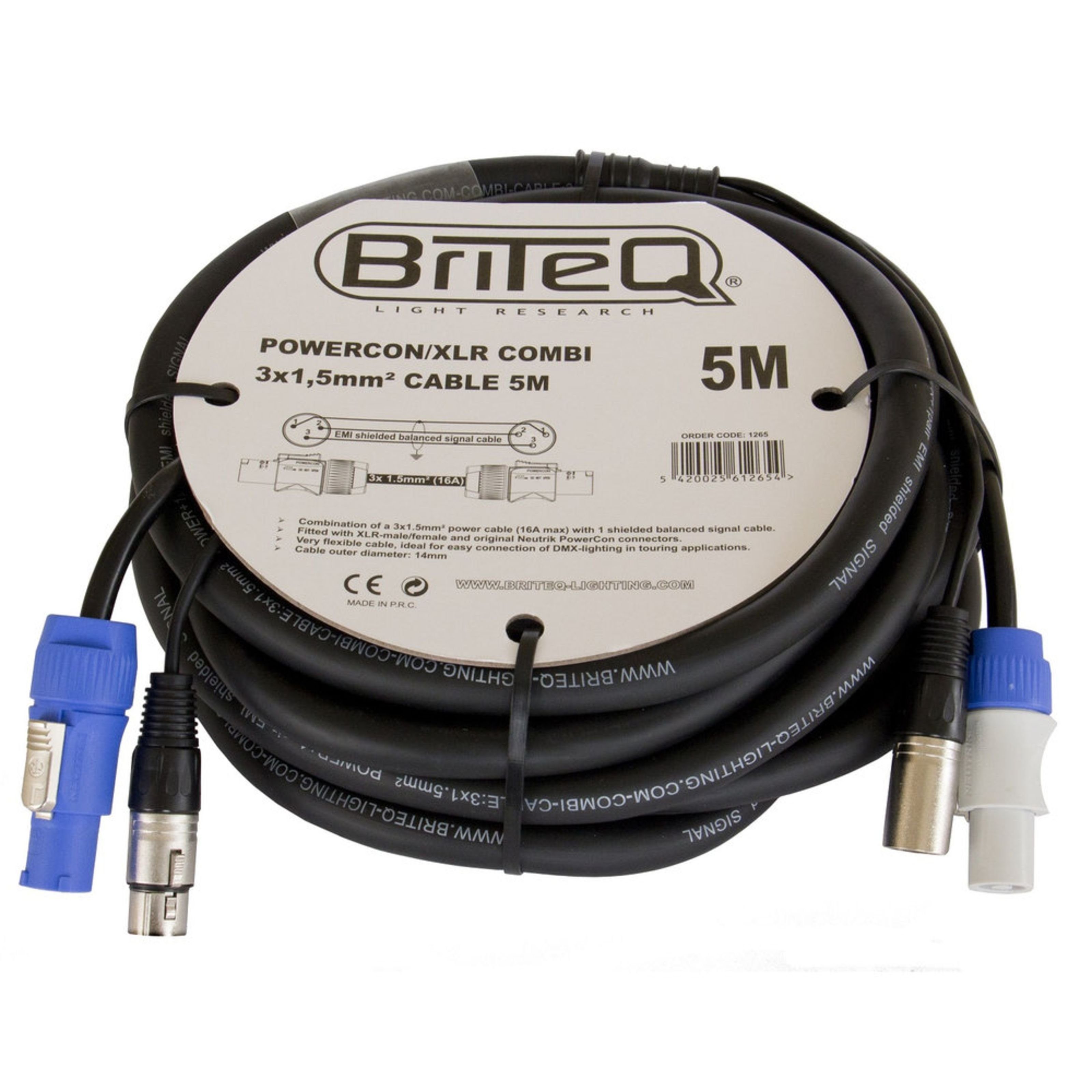 Briteq Audio-Kabel, Powercon/XLR PRO Combi Cable 5m
