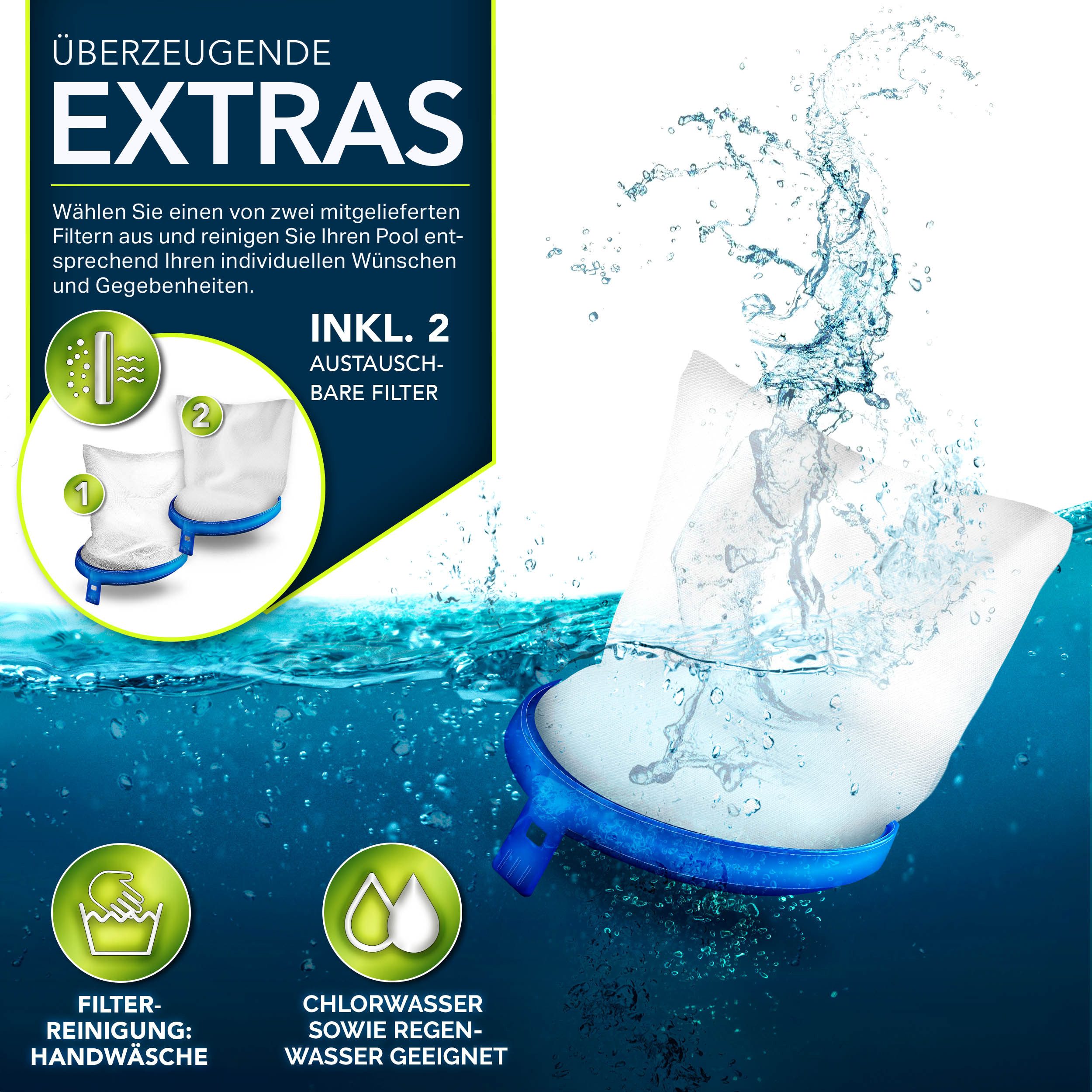 tillvex Poolbodensauger Poolsauger mit Akku & Teleskopstange ...