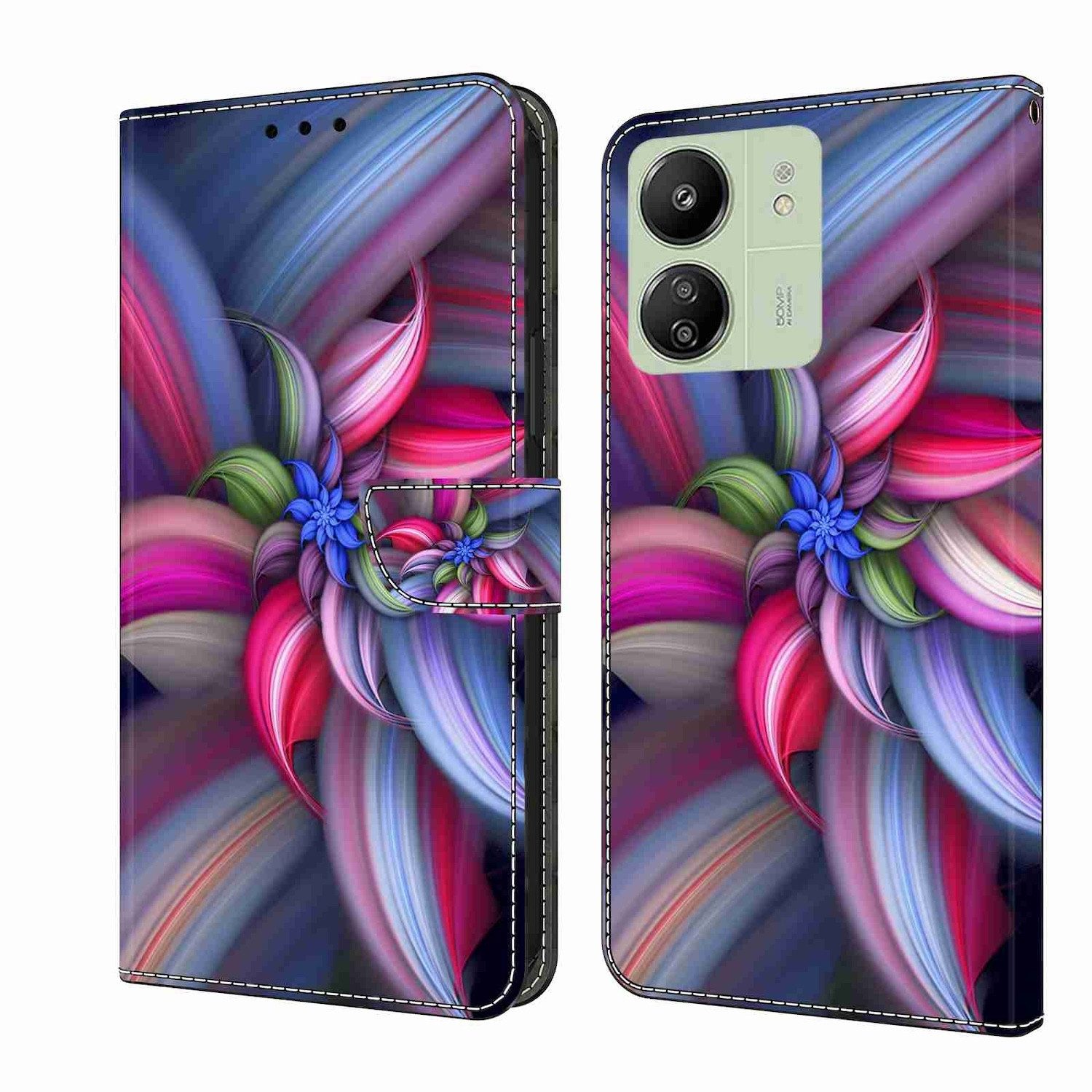 Wigento Handyhülle Für Xiaomi Redmi 13c Kunst Leder Wallet Book Handy