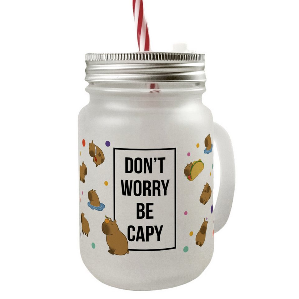 Speecheese Glas Dont Worry Be Capy Capybara Mason Jar Henkel Trinkglas