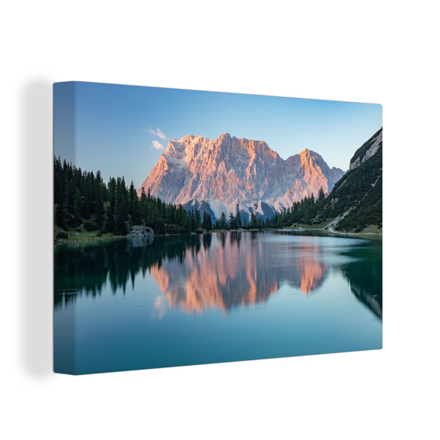 OneMillionCanvasses® Leinwandbild Die Zugspitze spiegelt sich im Wasser, Fotodruck (1 St ...