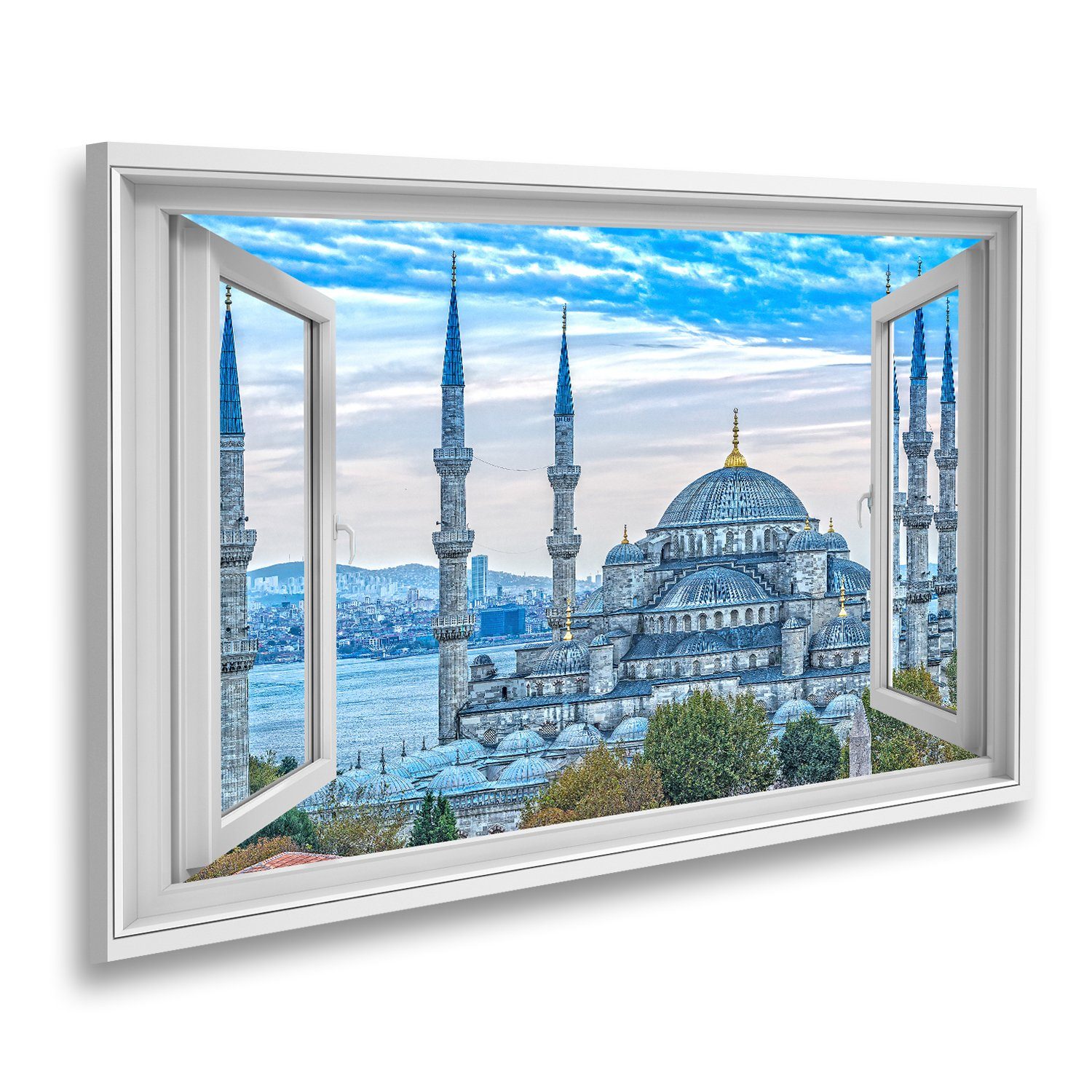 islandburner Leinwandbild »Bild auf Leinwand Fensterblick Die Blaue Moschee Sultanahmet Camii ...