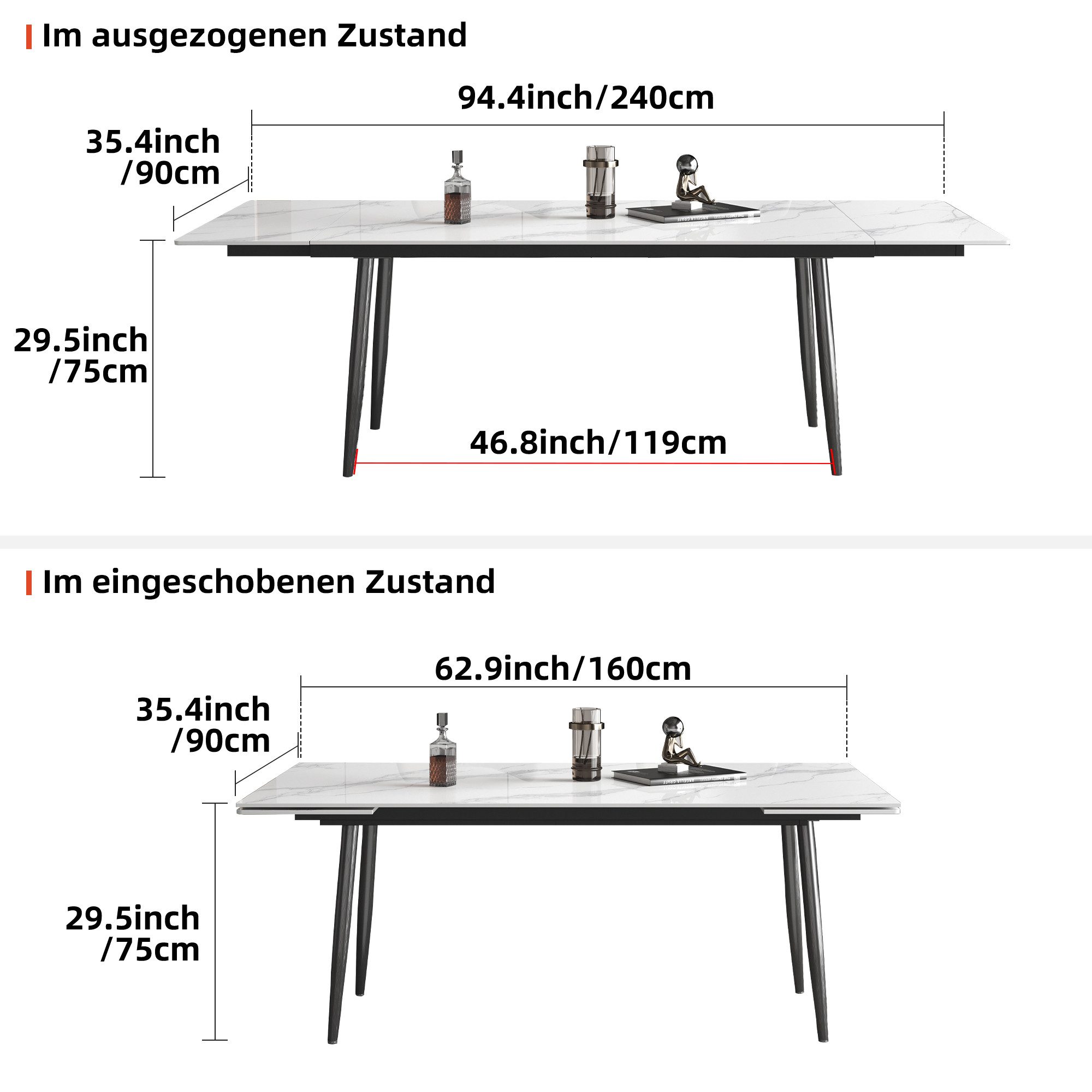 oleyluckidea Esstisch Ausziehbarer ausziehbar 160–240 cm, Weiß, 6–10 ...