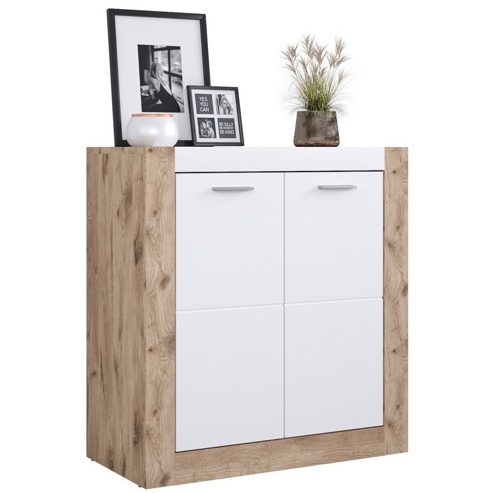 Newroom Kommode Trixy Kommode Eiche Weiß Matt Modern Sideboard