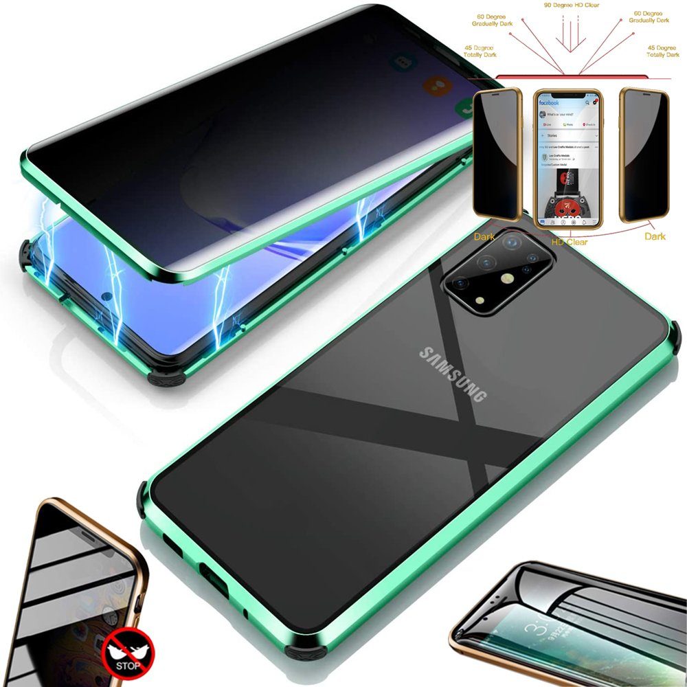 Wigento Handyhülle Beidseitiger 360 Grad Magnet Glas Privacy Mirror