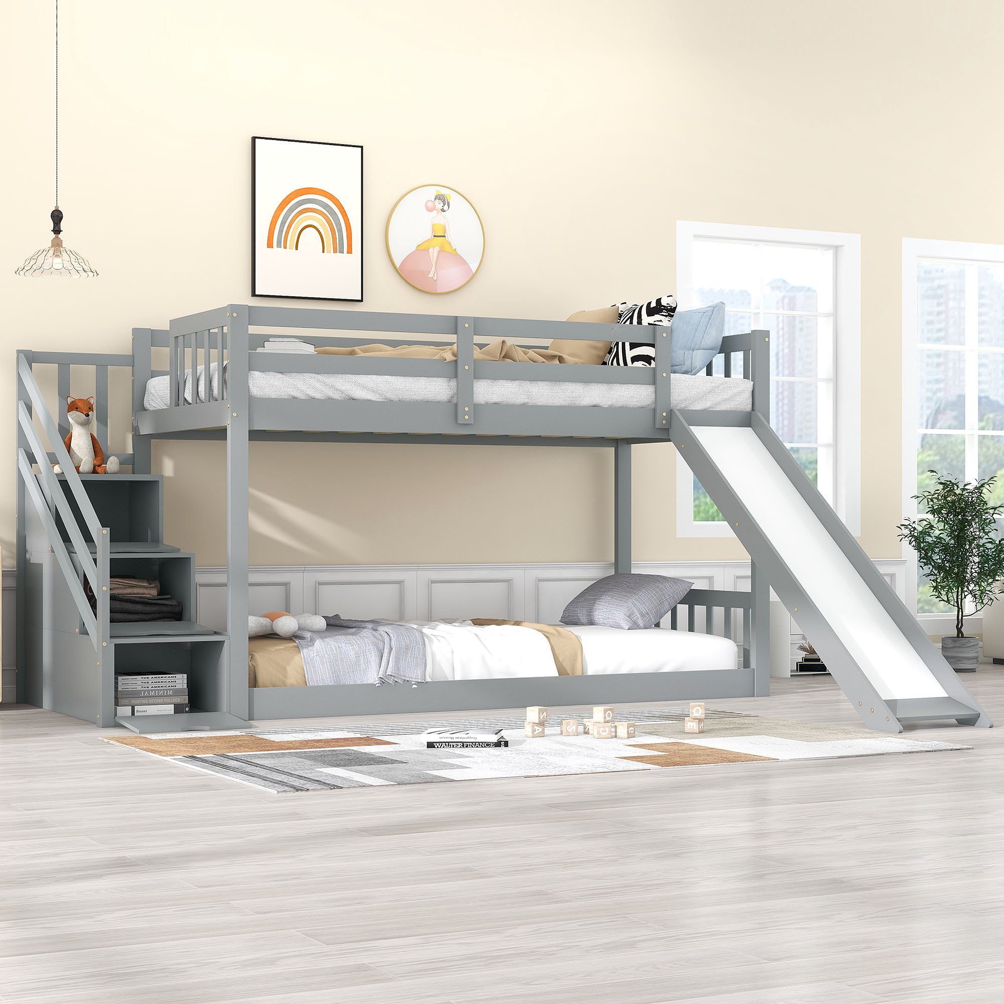 Odikalo Kinderbett Etagenbett M Treppe Rutsche Kiefernholz 2