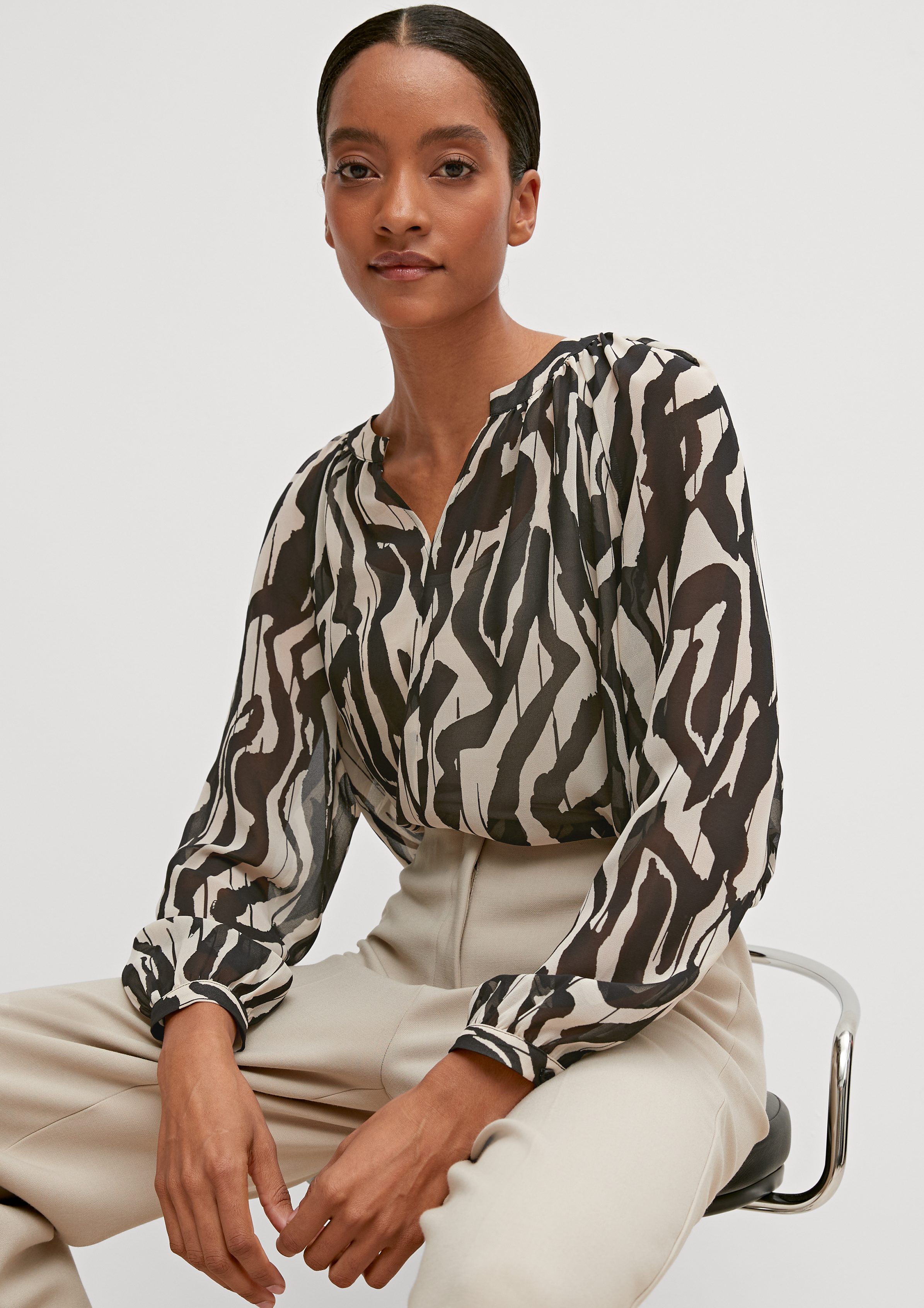 Comma Langarmbluse Bluse Mit Tunika Ausschnitt Raffung