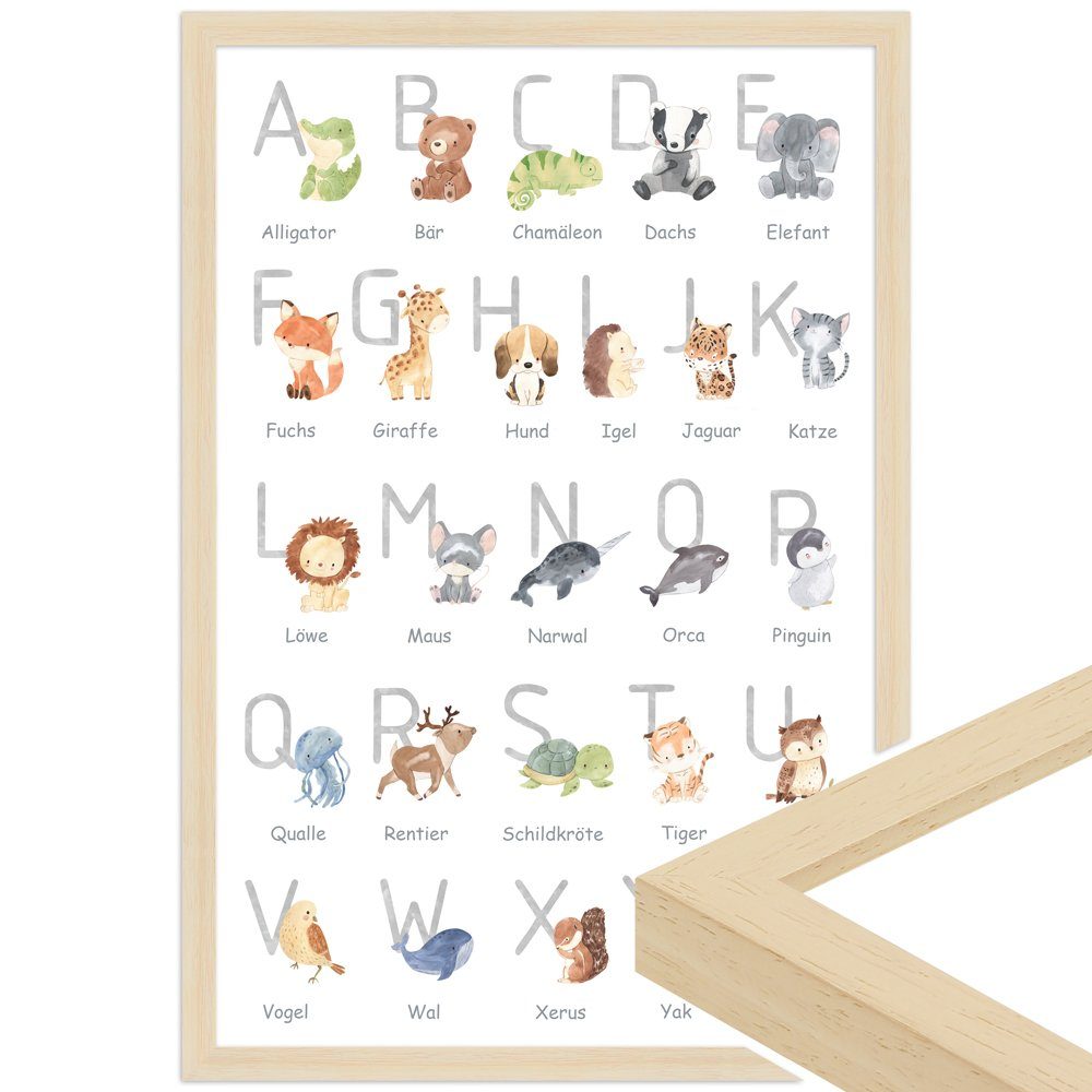 WANDStyle Bild mit Rahmen Alphabet deutsch, Poster für Kinderzimmer