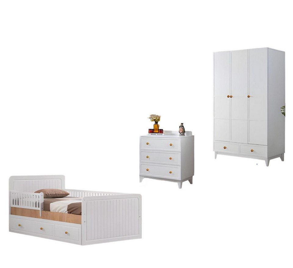 Jvmoebel Jugendzimmer Set Modern Kindermöbel Bett Holz Set 3tlg