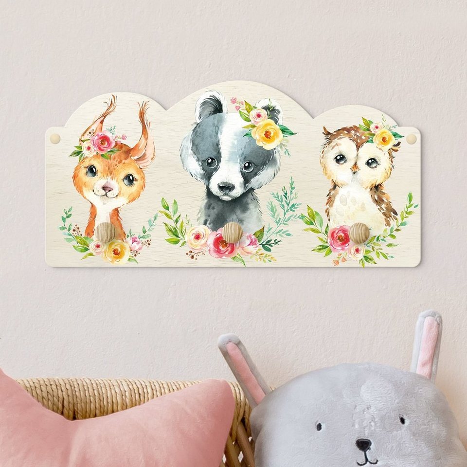 Bilderdepot24 Garderobenpaneel Orange Wasserfarben Illustration Tiere