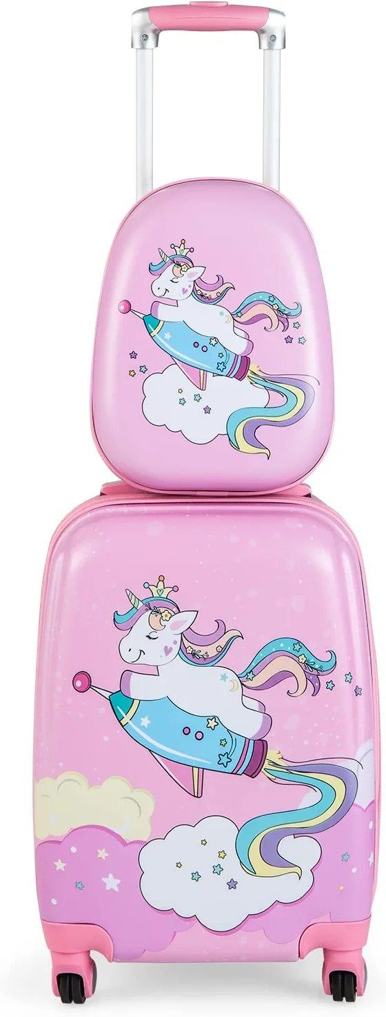 COSTWAY Kinderkoffer Reisegepäck, 2tlg Kinderkoffer + Rucksack