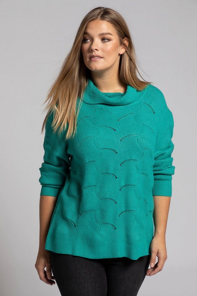 Ulla Popken Strickpullover Rollkragen Pullover Oversize Wolle Lochmuster