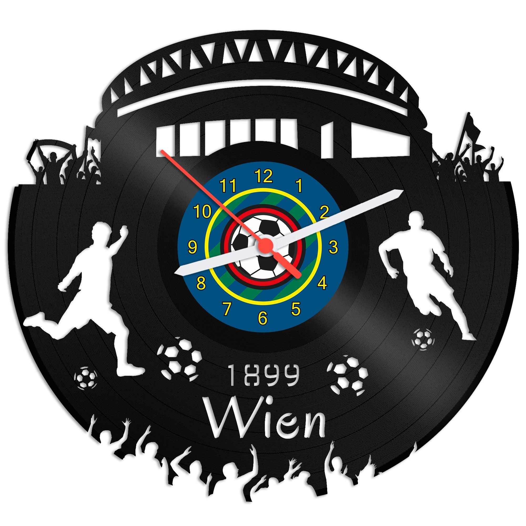 GRAVURZEILE Wanduhr Schallplattenuhr - Wien - 100% Vereinsliebe - Fußball