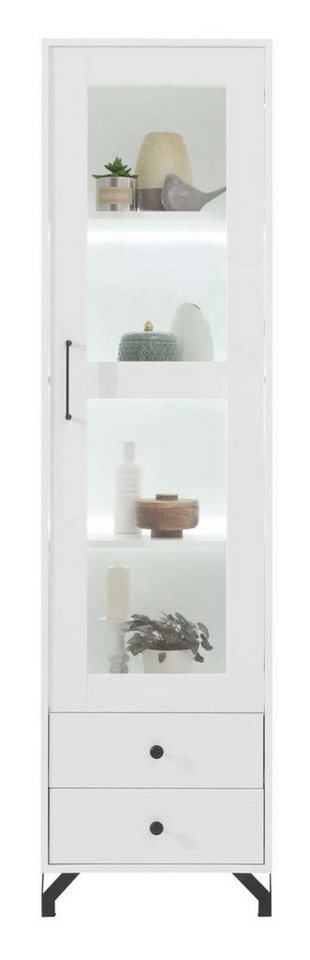 99rooms Vitrine Arm Weiß Hochglanz Standvitrine Glasvitrine