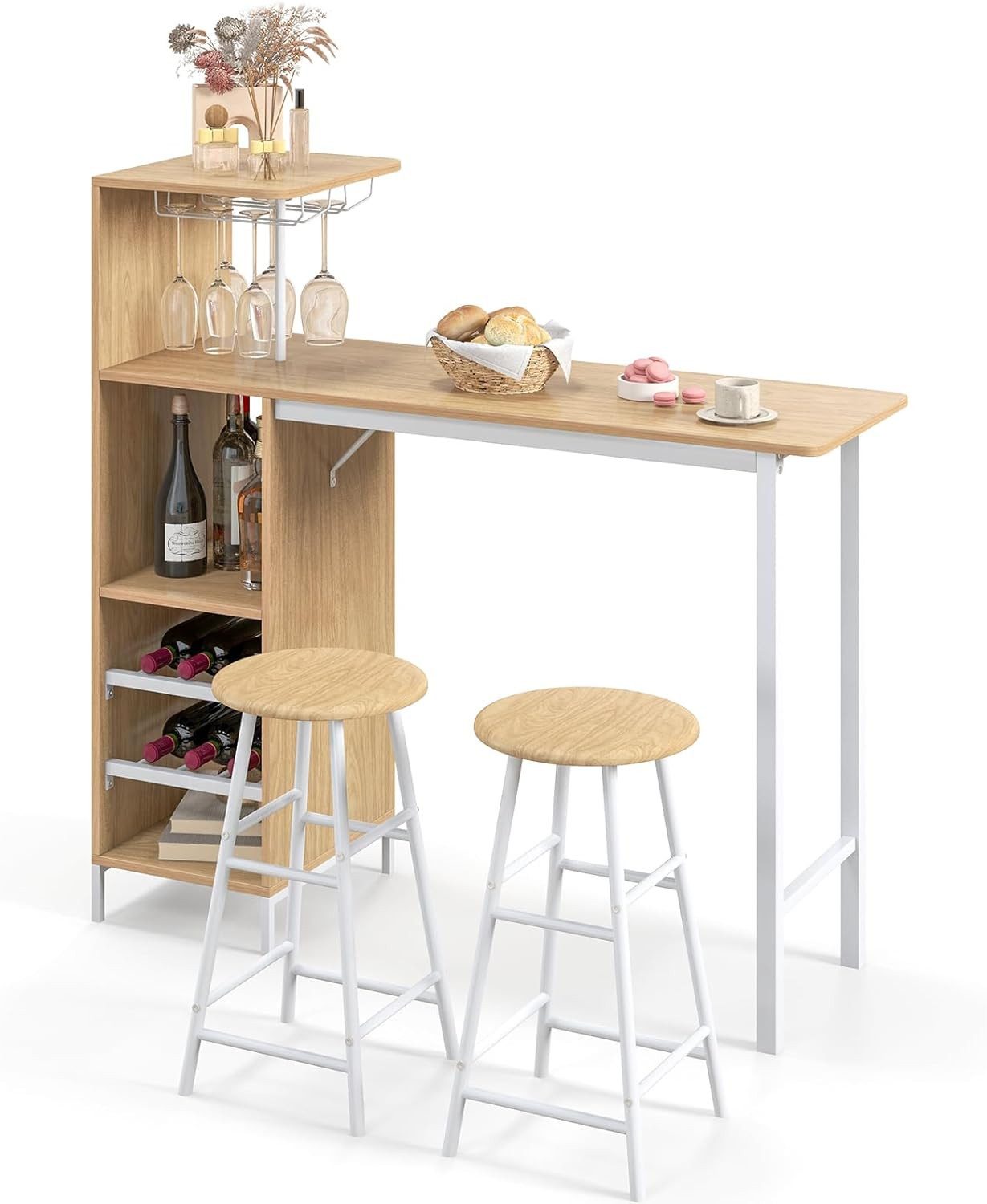 Komfotteu Bartisch Mit Barhocker Set 3 St Mit Glashalter And Lagerregalen