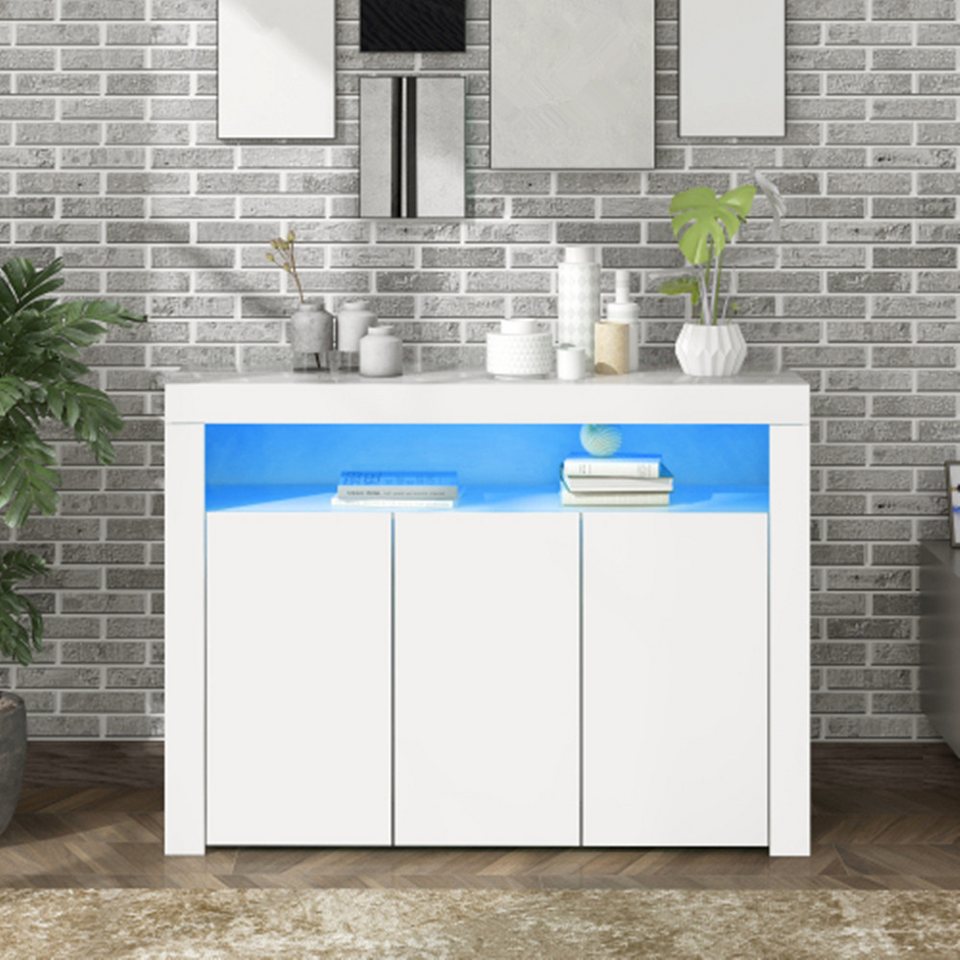 Xdeer Sideboard Sideboard Vitrine Mit Led Leuchten Moderne 3 Türige