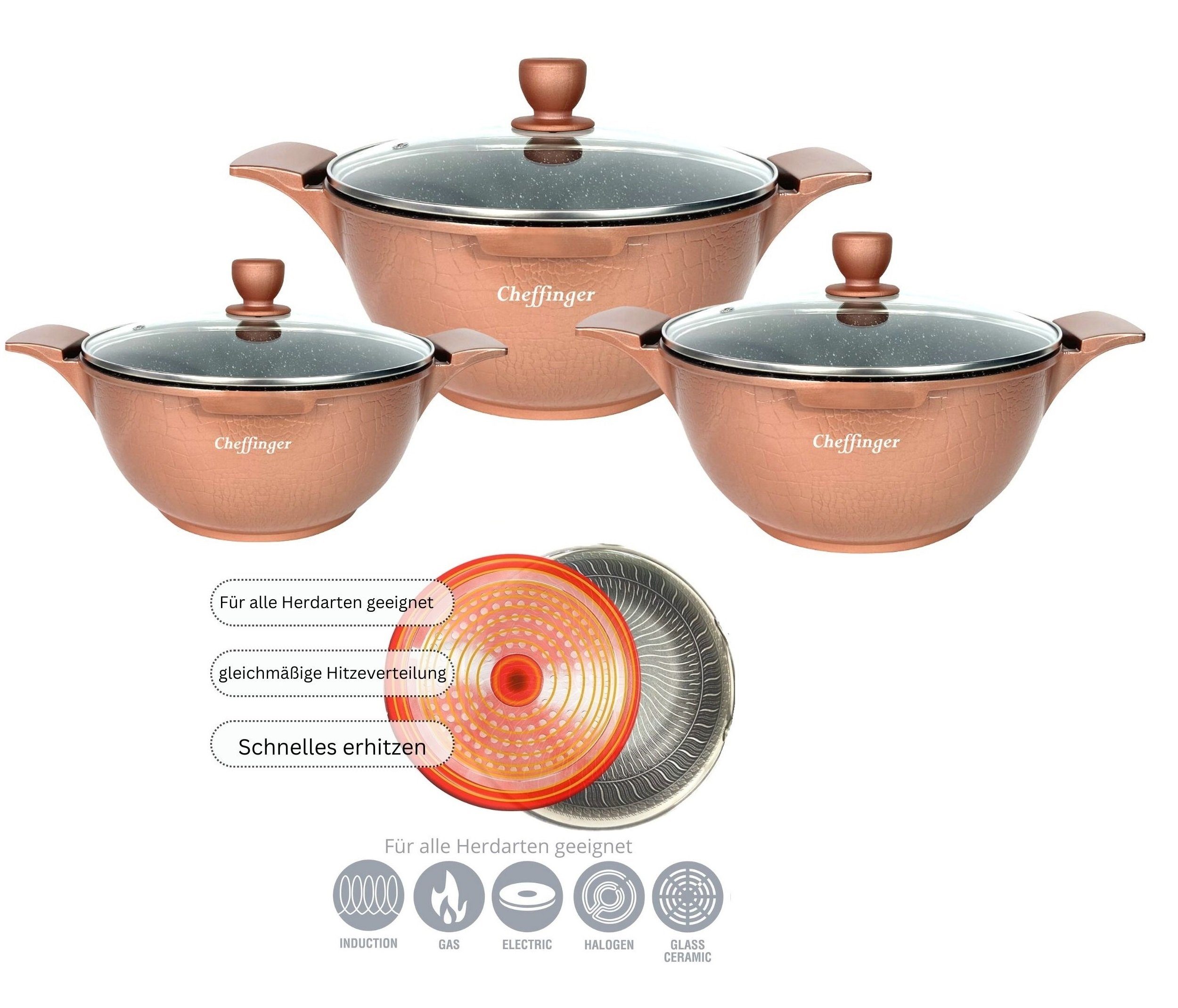 Cheffinger Topf-Set Kochtopf Kasserolle Topf Set 6-tlg mit Glasdeckel ...