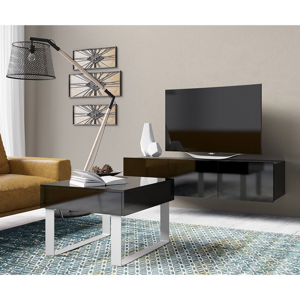 Lomadox Wohnwand Cairns 132 2 St 2 Tlg In Schwarz Hochglanz Mit