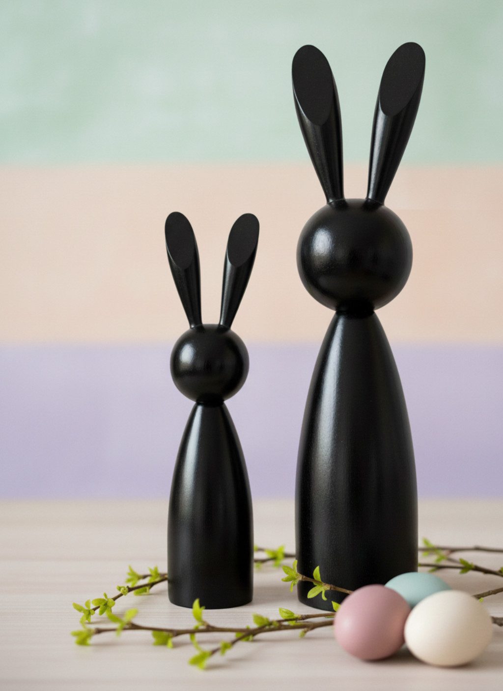 MF Osterfigur Osterhasen Set Lotis black shine schwarz glänzend aus Holz