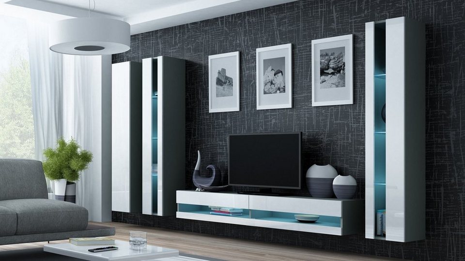 99rooms Wohnwand Vago New Vi Set 4 St Wohnmöbel Wohnzimmer Set