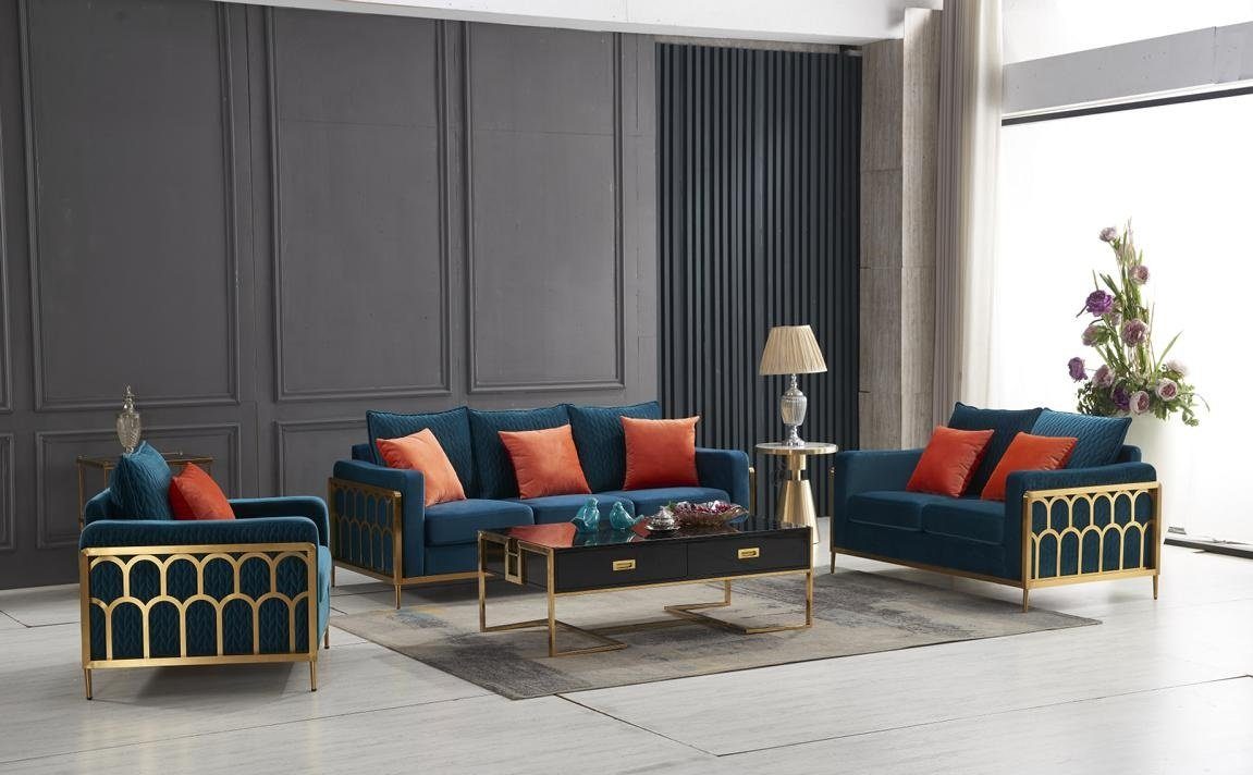 Jvmoebel Sofa Blaue Sofagarnitur 321 Sitzer Set Design Sofas Polster