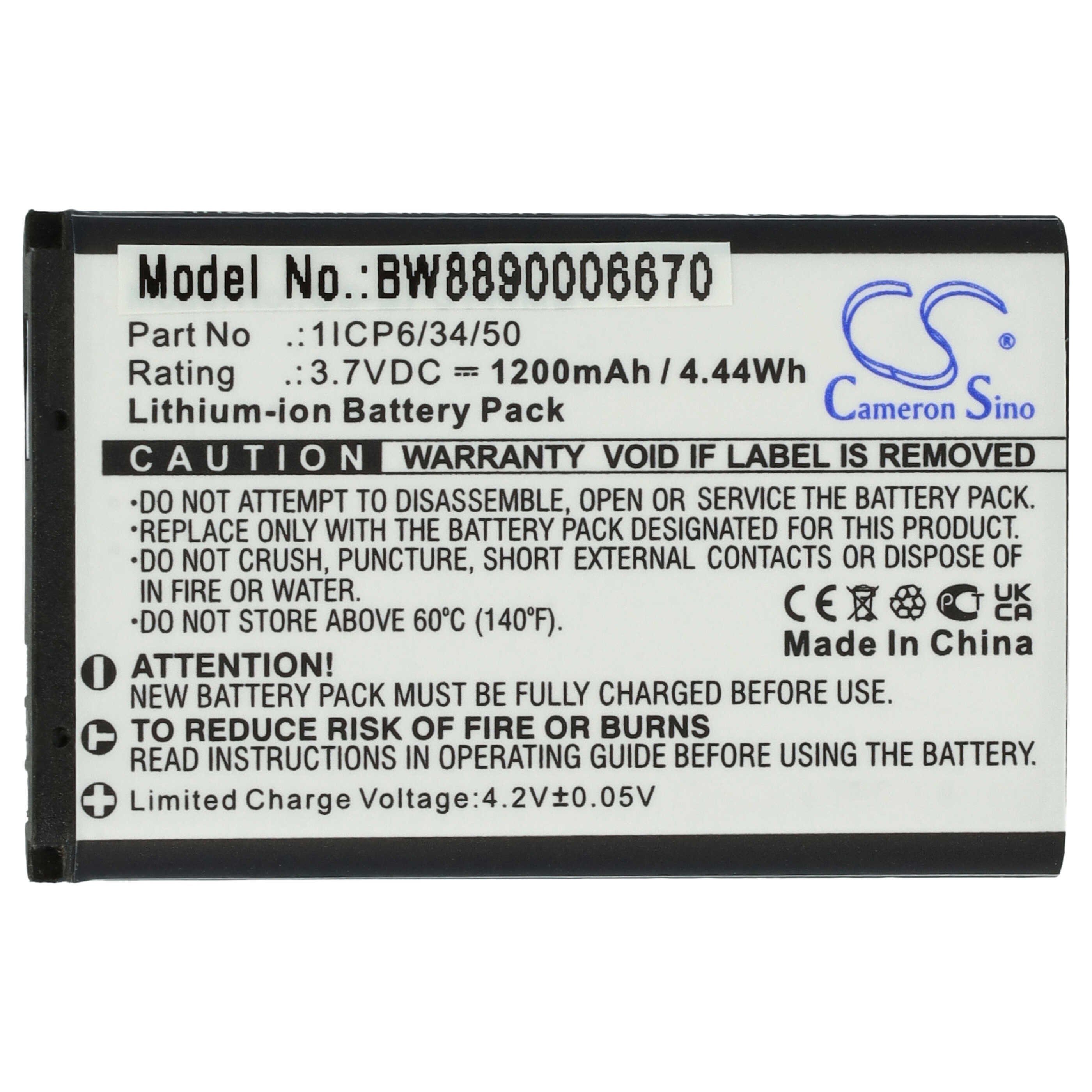 vhbw Ersatz für Babymoov 1ICP6/34/50 für Mobilfunk (1200 mAh, 3,7 V, Akku Li-Ion 1200 mAh ...