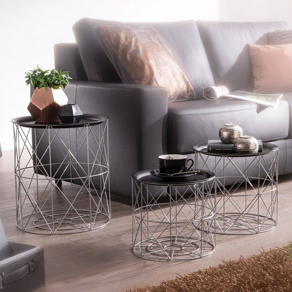 Wohnling Beistelltisch Wl6073 Design 3er Set Aus Körben Schwarz