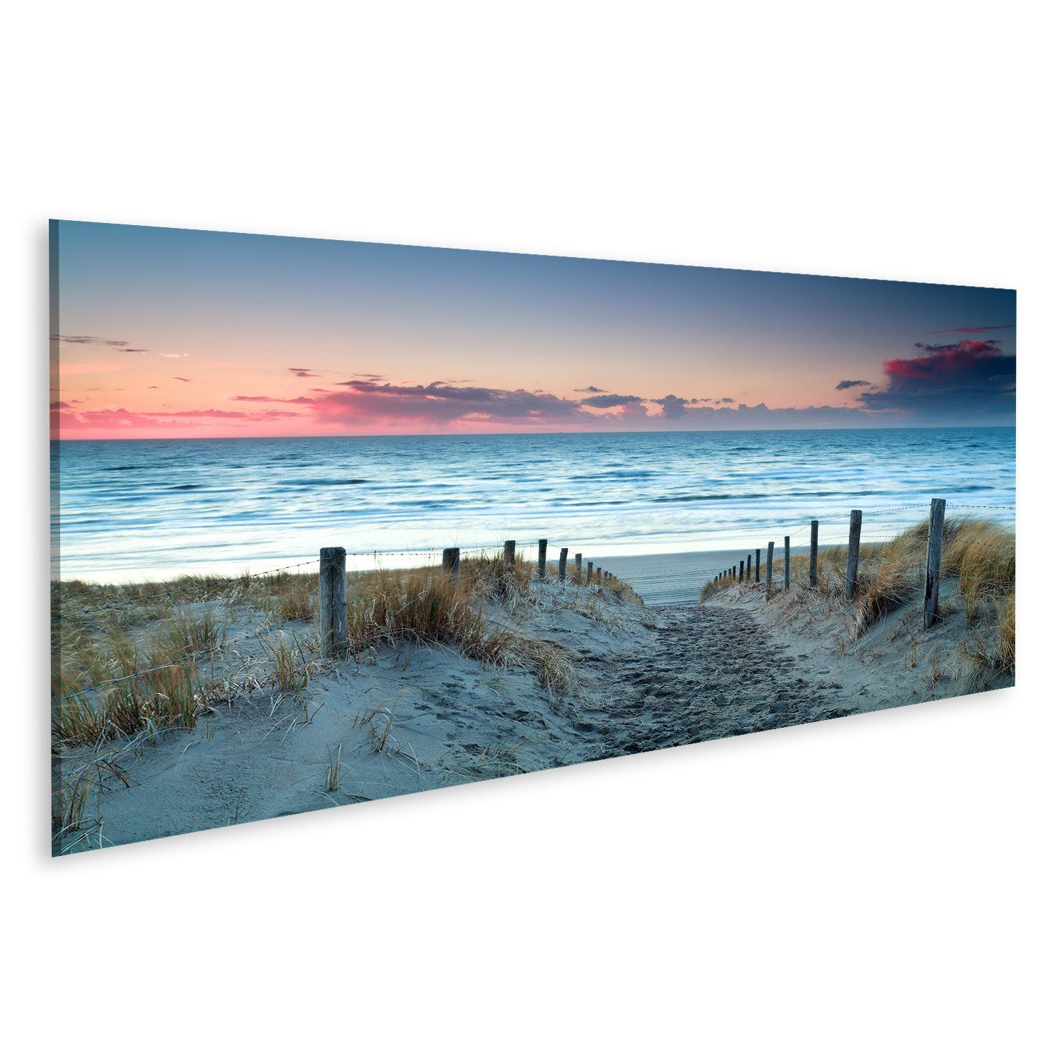 islandburner Leinwandbild Bild auf Leinwand Sonnenuntergang Über Nordsee Sandstrand Holland Wan