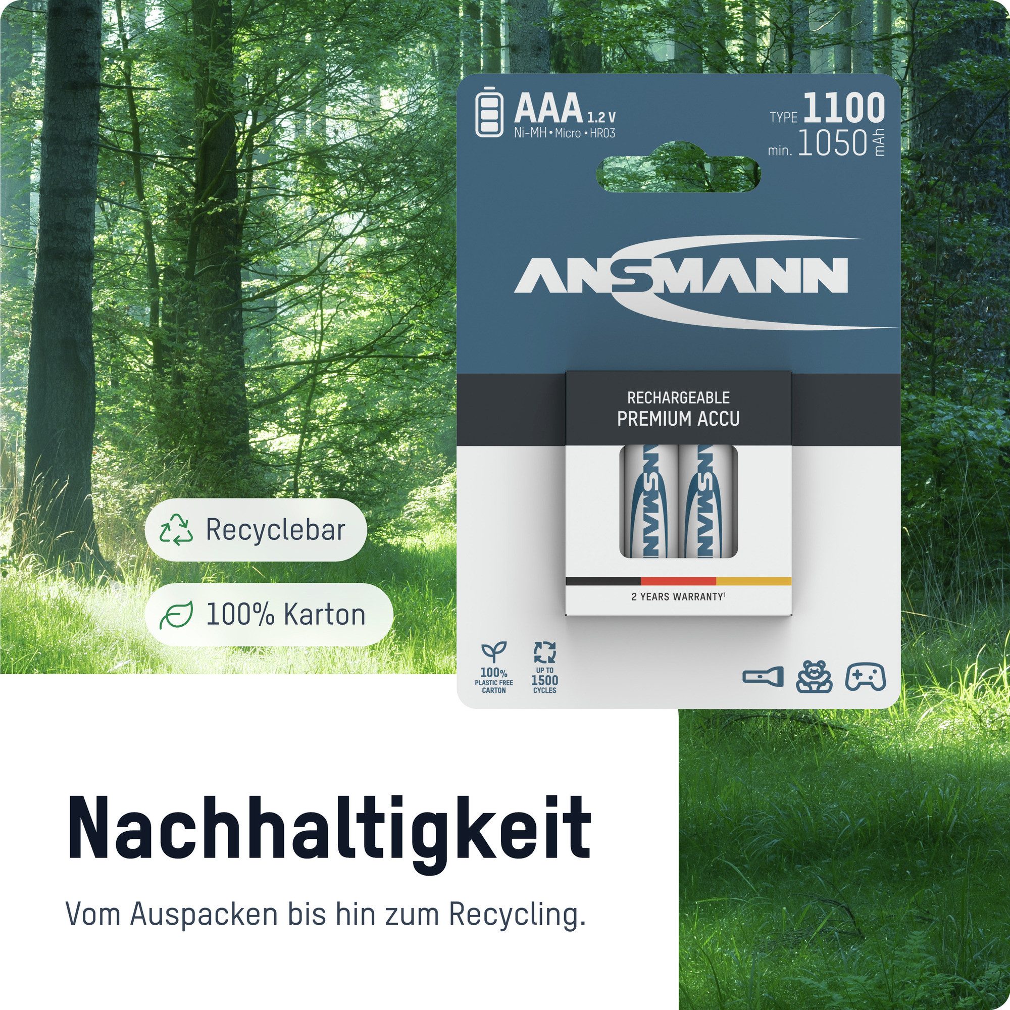 ANSMANN AG Akku Micro AAA 800 mAh 1,2V Ni-MH, 4 Stück Akku 800 mAh (1.2 V), Wiederaufladbare ...