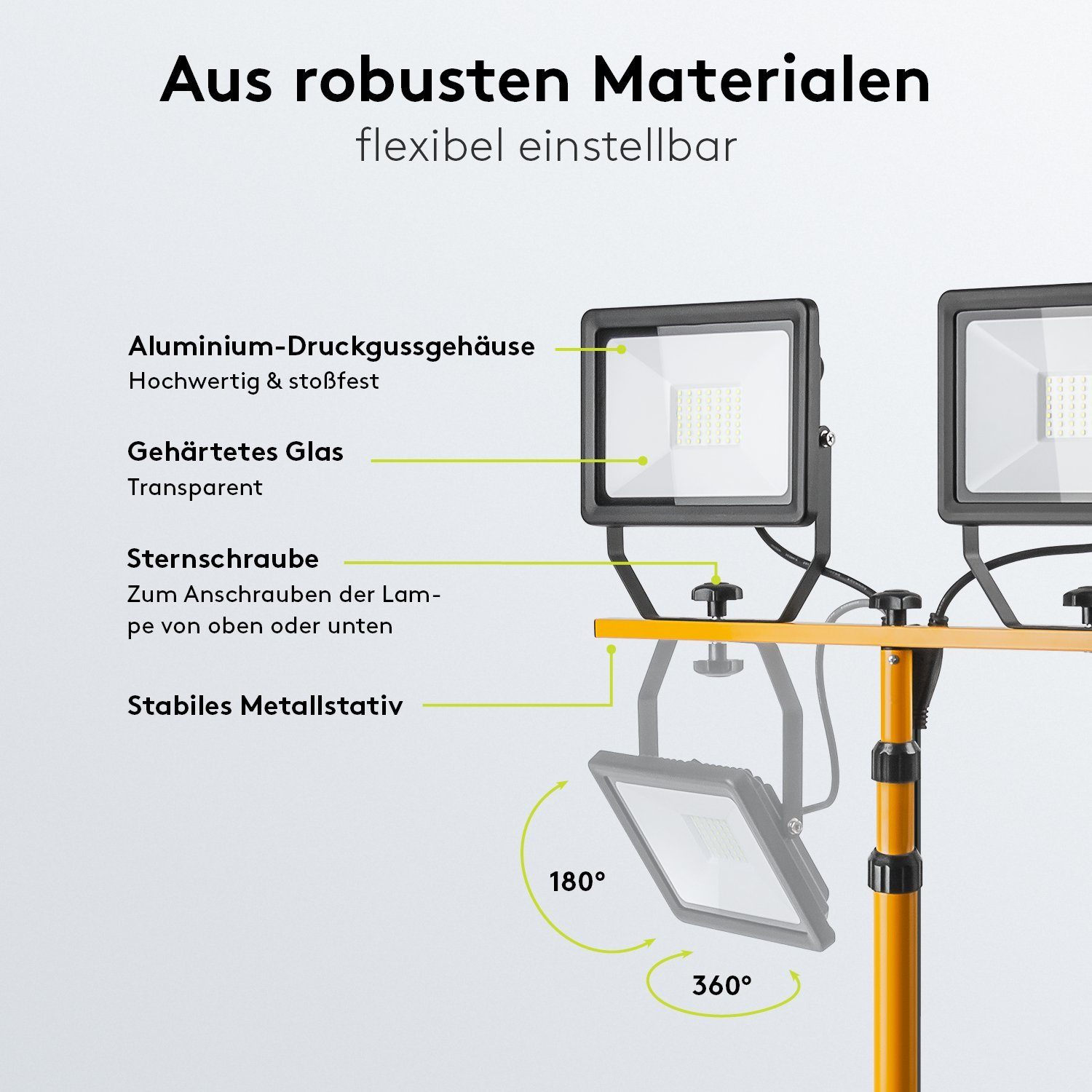 Goobay LED Baustrahler 2x 50 Watt LED Baulampe mit Stativ, LED fest ...