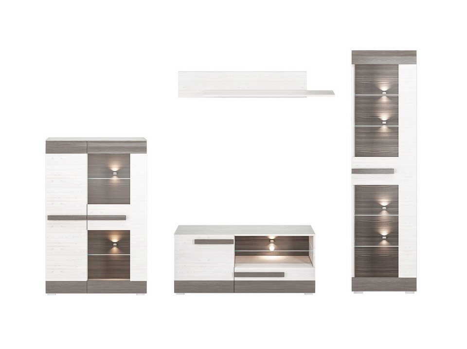 Feldmann Wohnen Wohnwand Blanco 1 Highboard 1 Lowboard 1 Vitrine 1